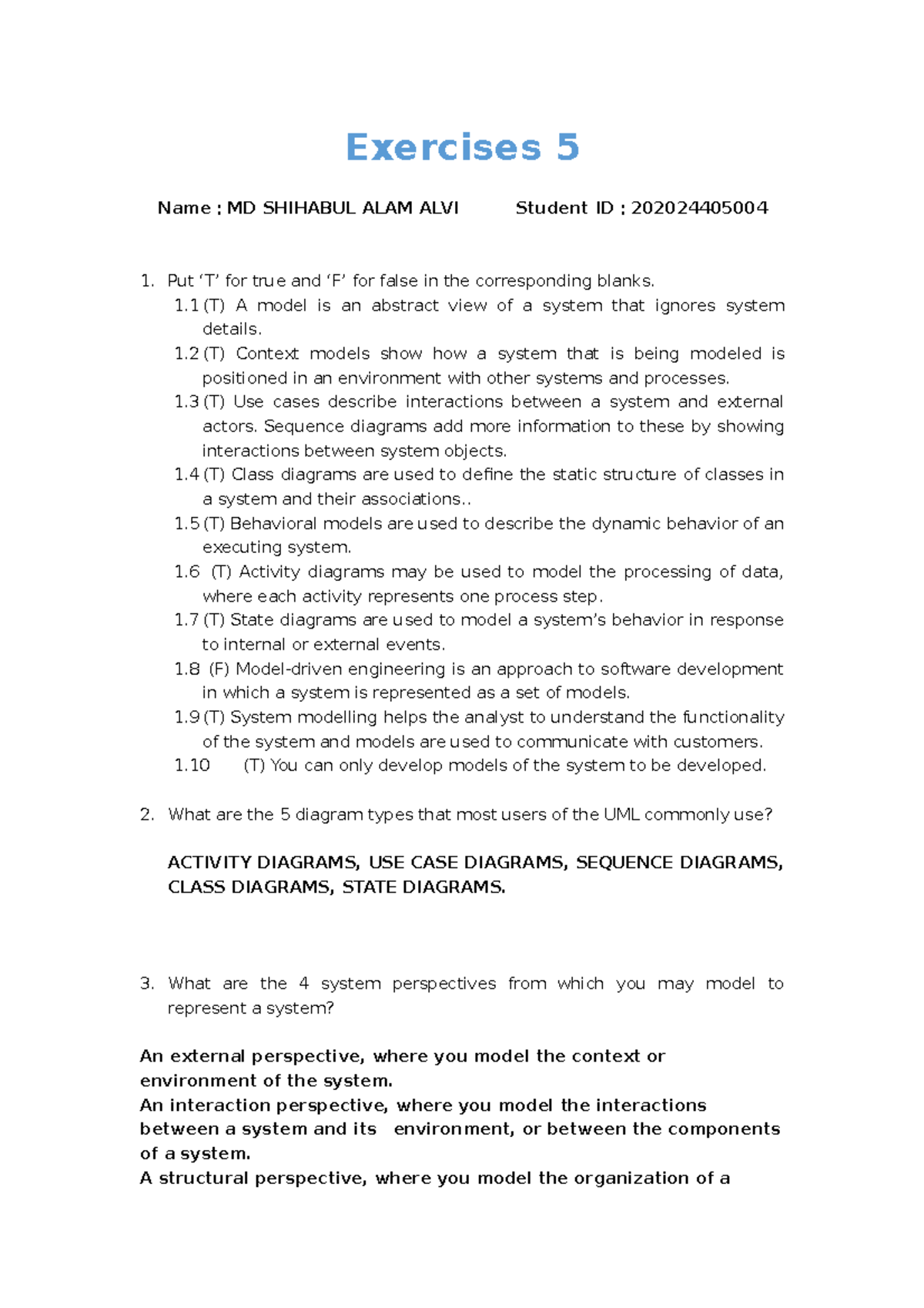 Ch5 Exercises(202024405004) - Exercises 5 Name：MD SHIHABUL ALAM ALVI ...