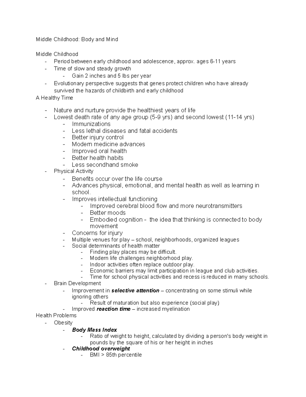 Middle Childhood Body and Mind - Middle Childhood: Body and Mind Middle ...