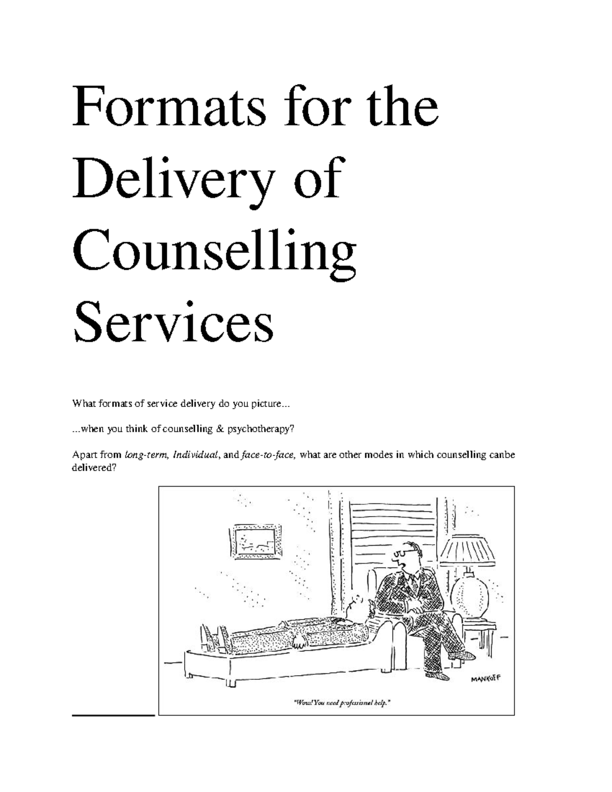 Formats for the Delivery of Counselling Services - Formats for the ...