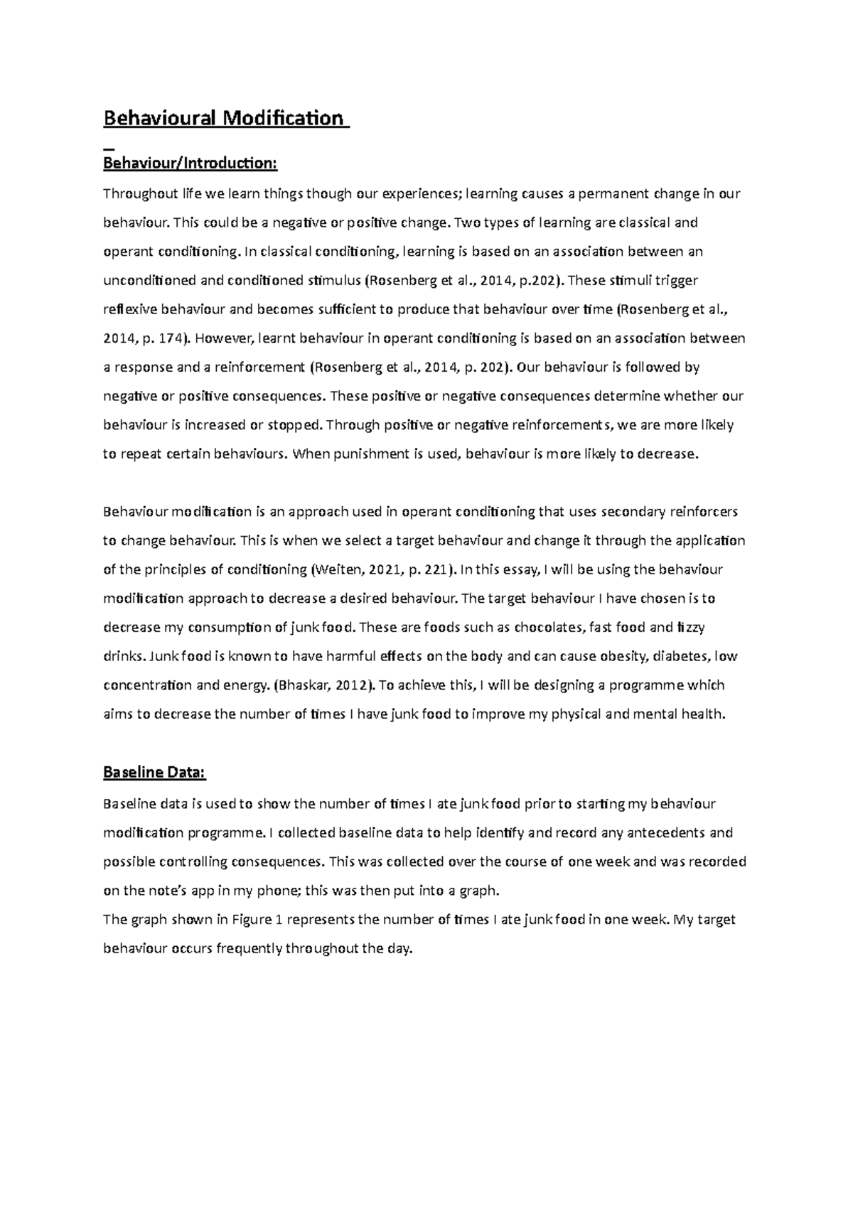 Intro to psych B Behaviour Modification Assignment 1 - Behavioural ...