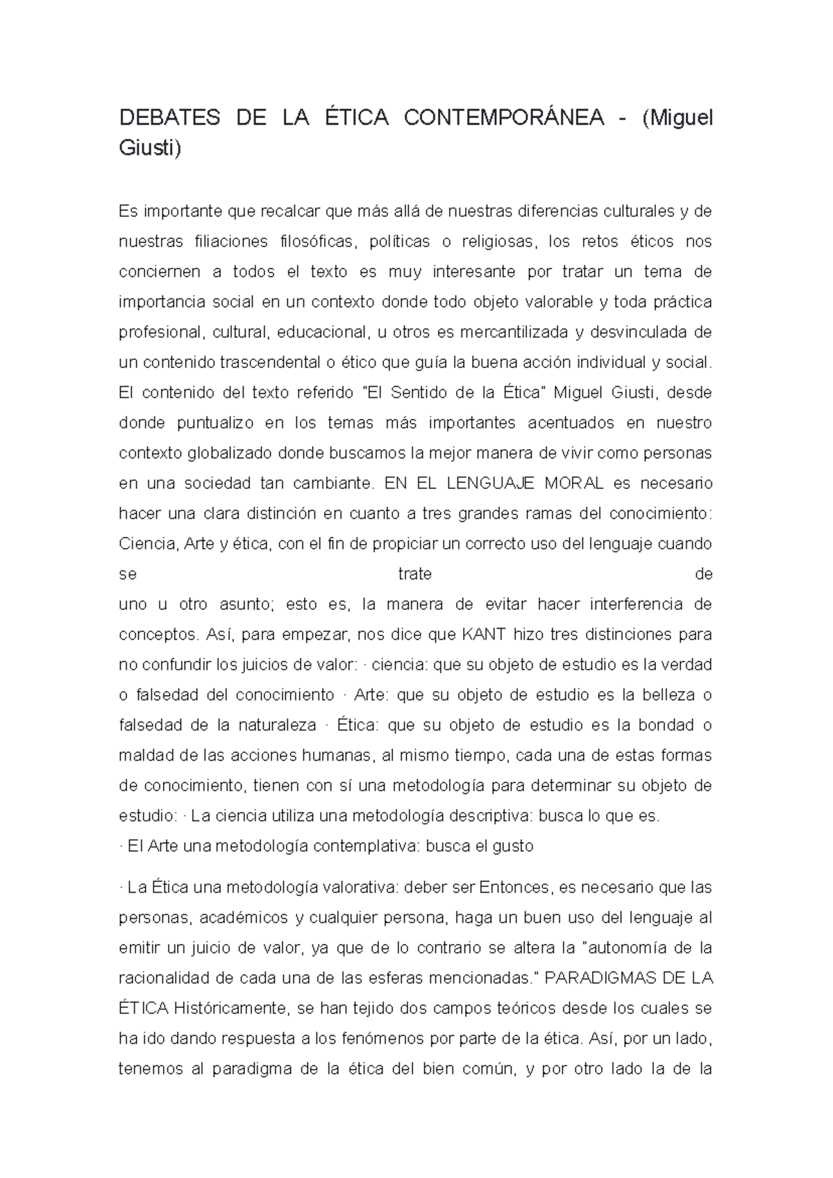 EL Sentido DE LA Etica - DEBATES DE LA ÉTICA CONTEMPORÁNEA - (Miguel ...