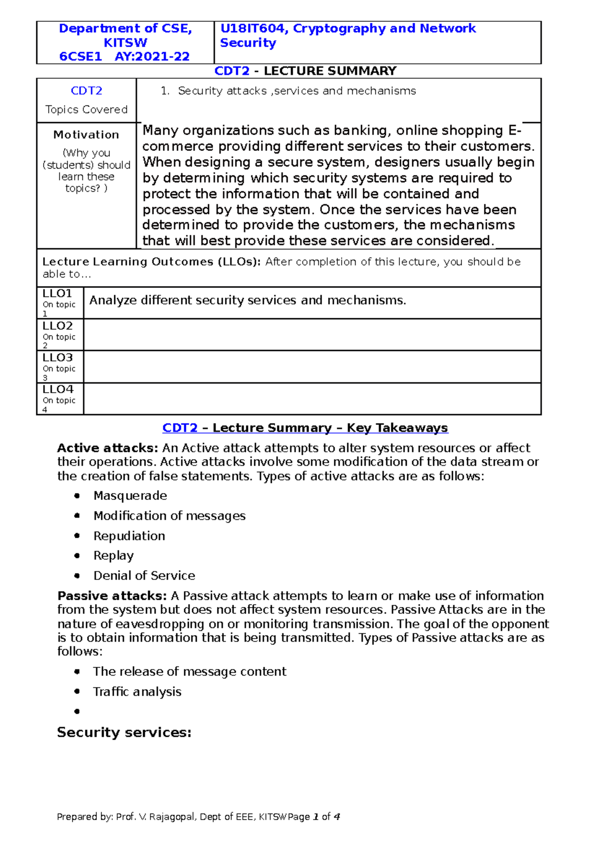 Cns Cdt2 Summary 6cse1 2021 22 Kitsw 6cse1 Ay2021 Security Cdt2 Lecture Summary Cdt Topics