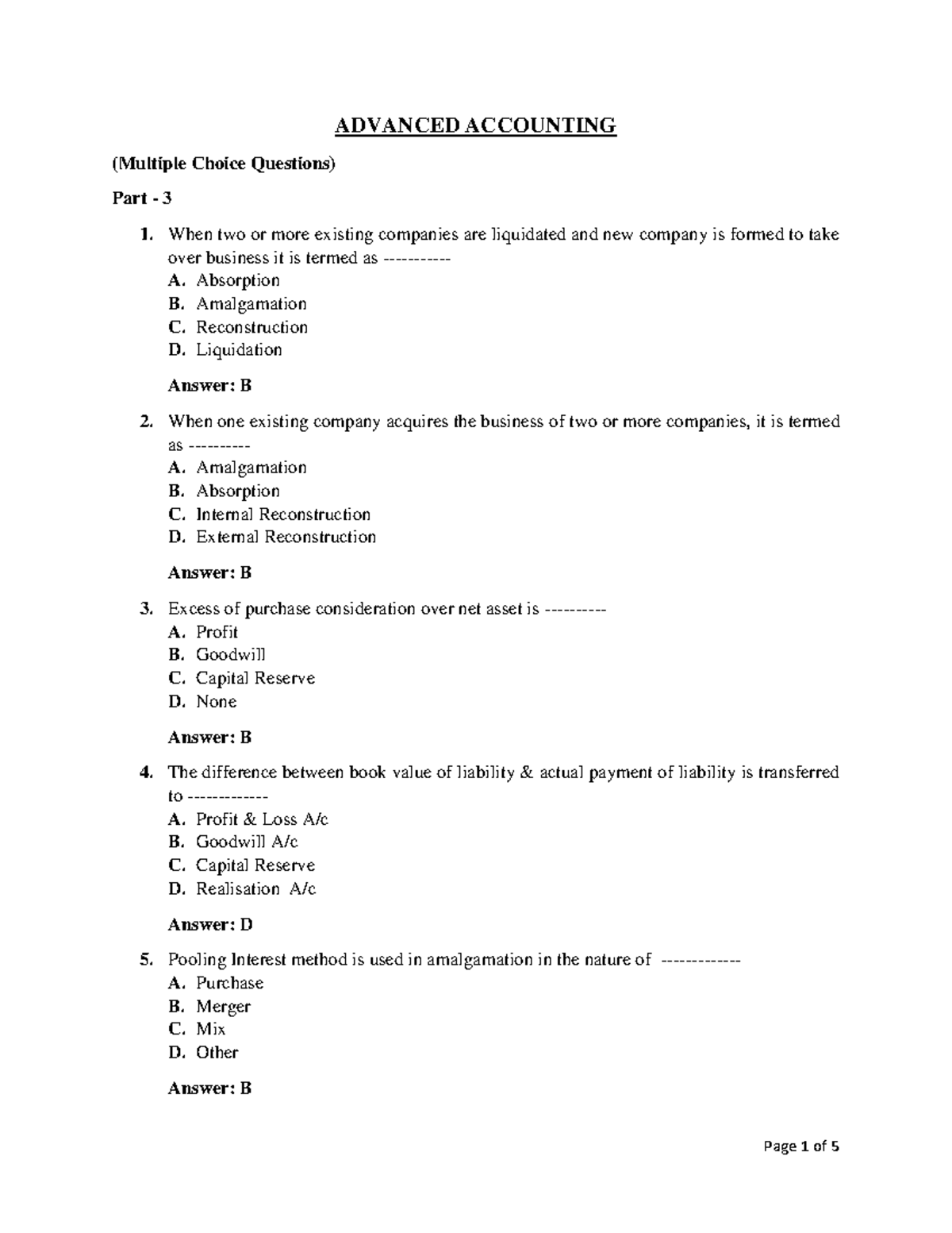 Advanced Accounting MCQs Part 3 - ADVANCED ACCOUNTING (Multiple Choice ...