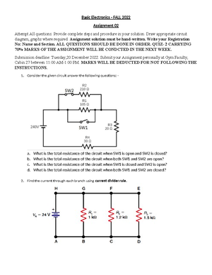 Assignmnet 01 BE FALL 2022 - Basic Electronics - FALL 2022 Assignment 01 Attempt All questions ...