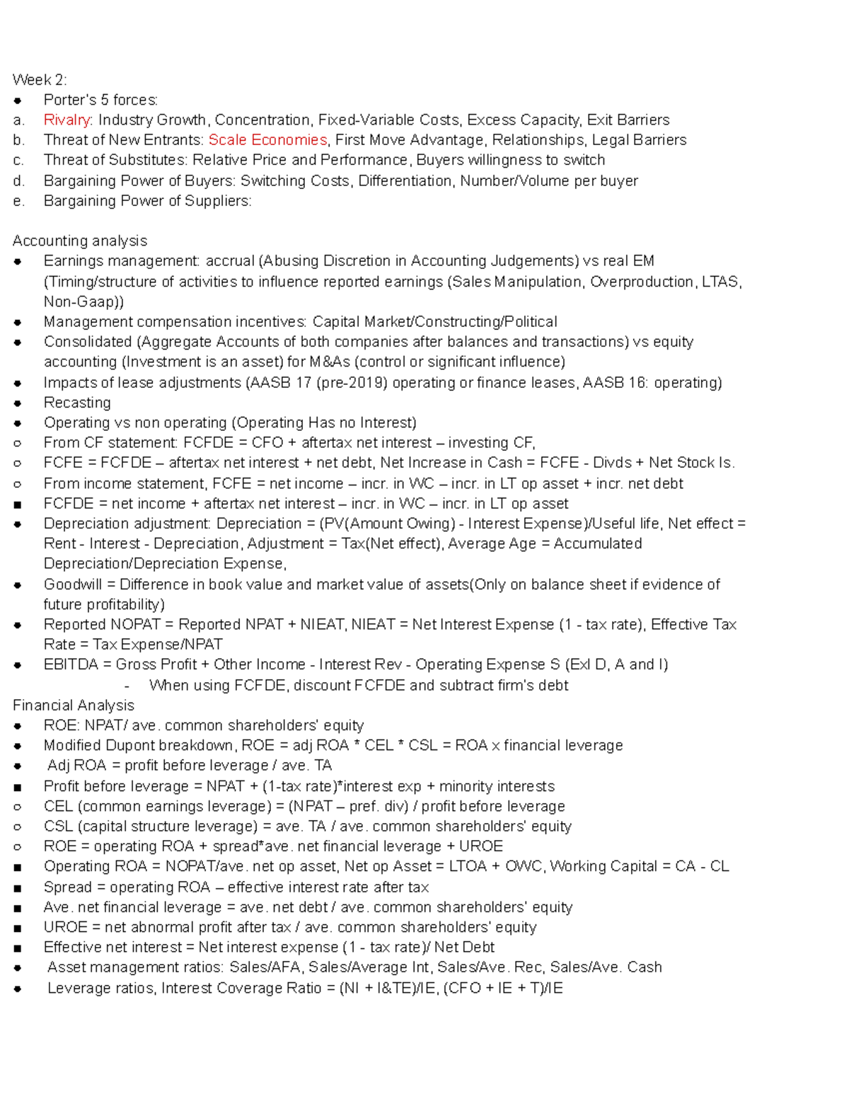 Cheat Sheet FSA - Week 2: Porter’s 5 forces: a. Rivalry: Industry ...