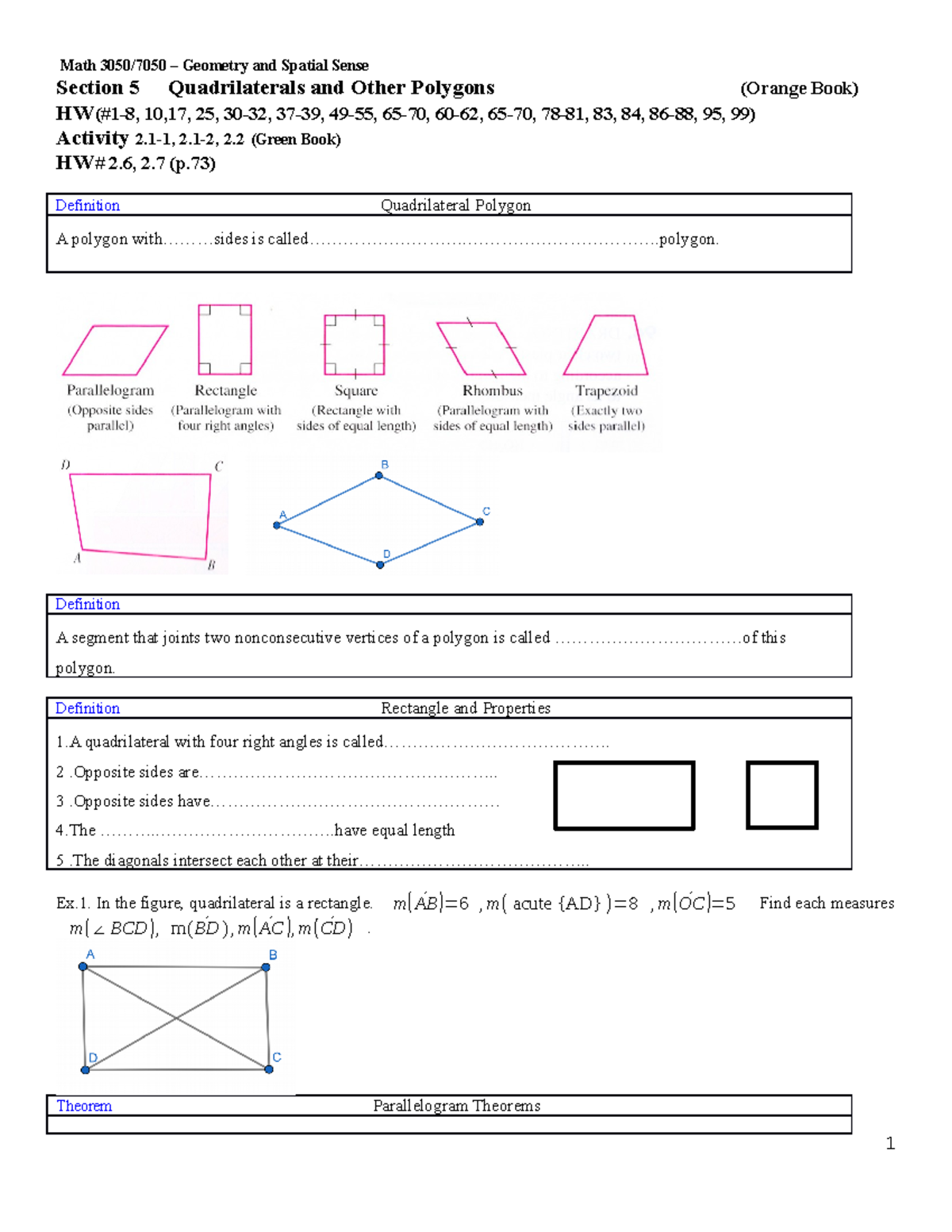 Section 5 O Polygons, interior angles - Math 3050/7050 – Geometry and ...