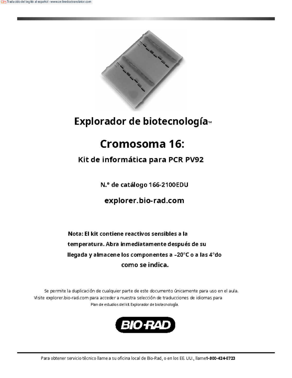 Manual Kit PCR PV92 Bio Rad - Explorador de biotecnología™ Cromosoma 16 ...