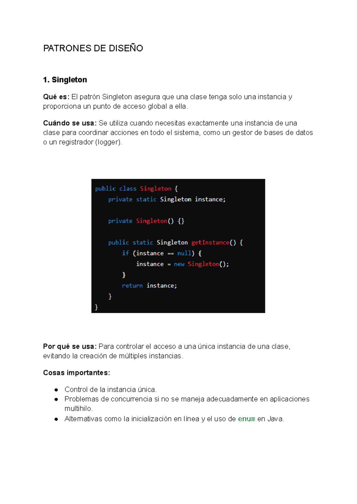 Patrones de diseño - PATRONES DE DISEÑO 1. Singleton Qué es: El patrón ...