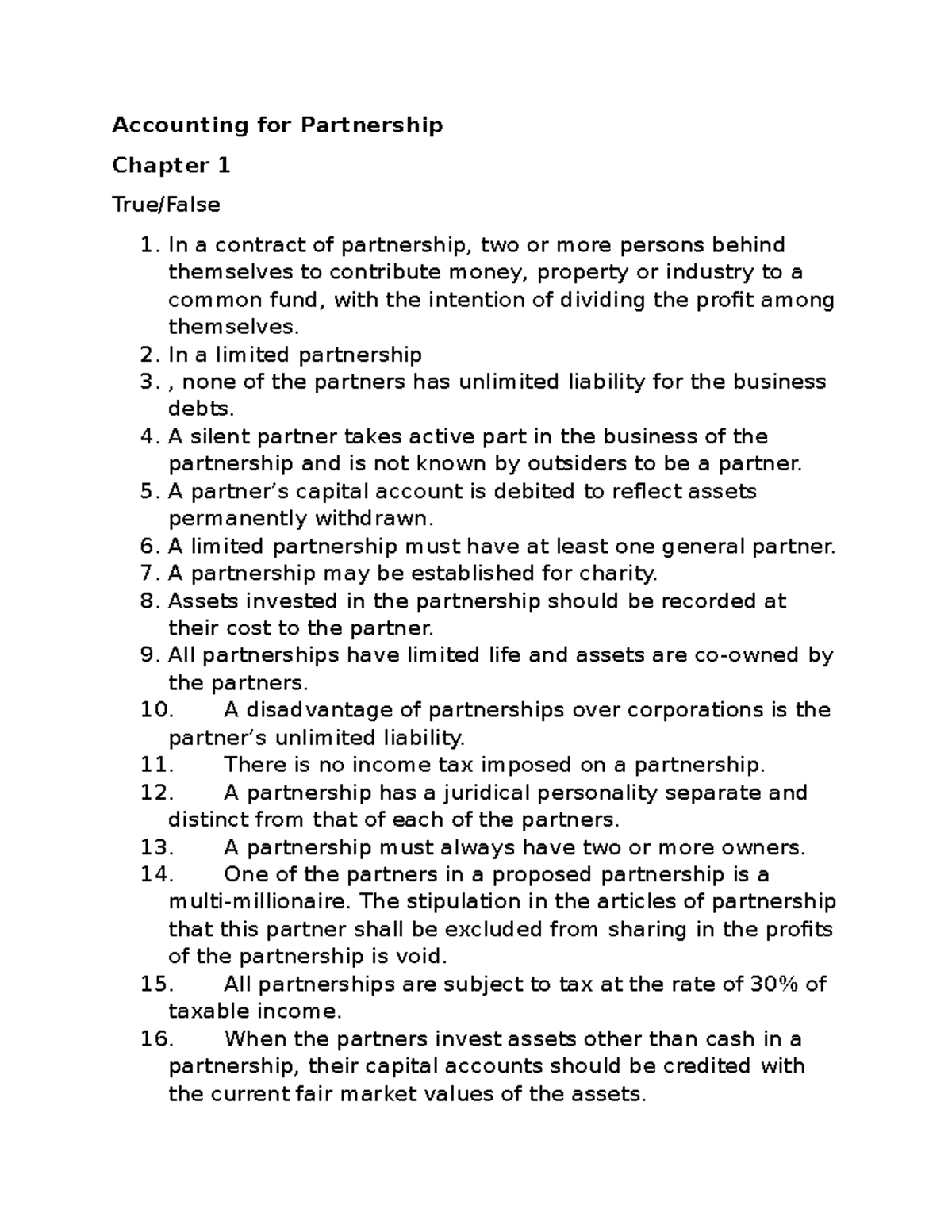 Accounting for Partnership chap1 questions - Accounting for Partnership ...