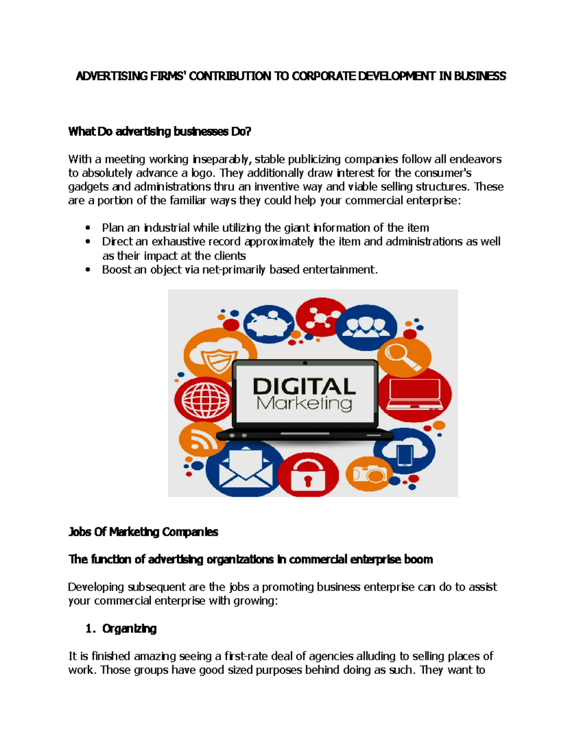 Notes ON Advertising Firms' Contribution TO Corporate Development IN ...