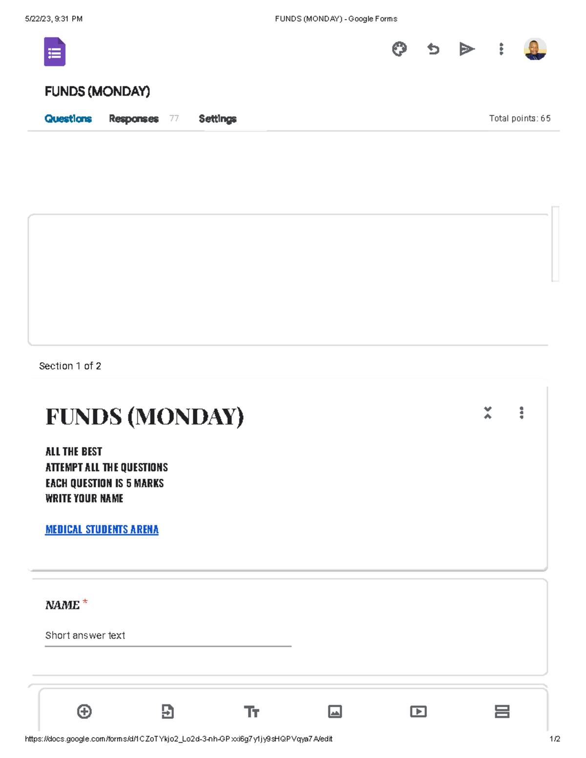 Funds ( Monday) - MSA MCQS - Fundamentals of Nursing - 5/22/23, 9:31 PM ...