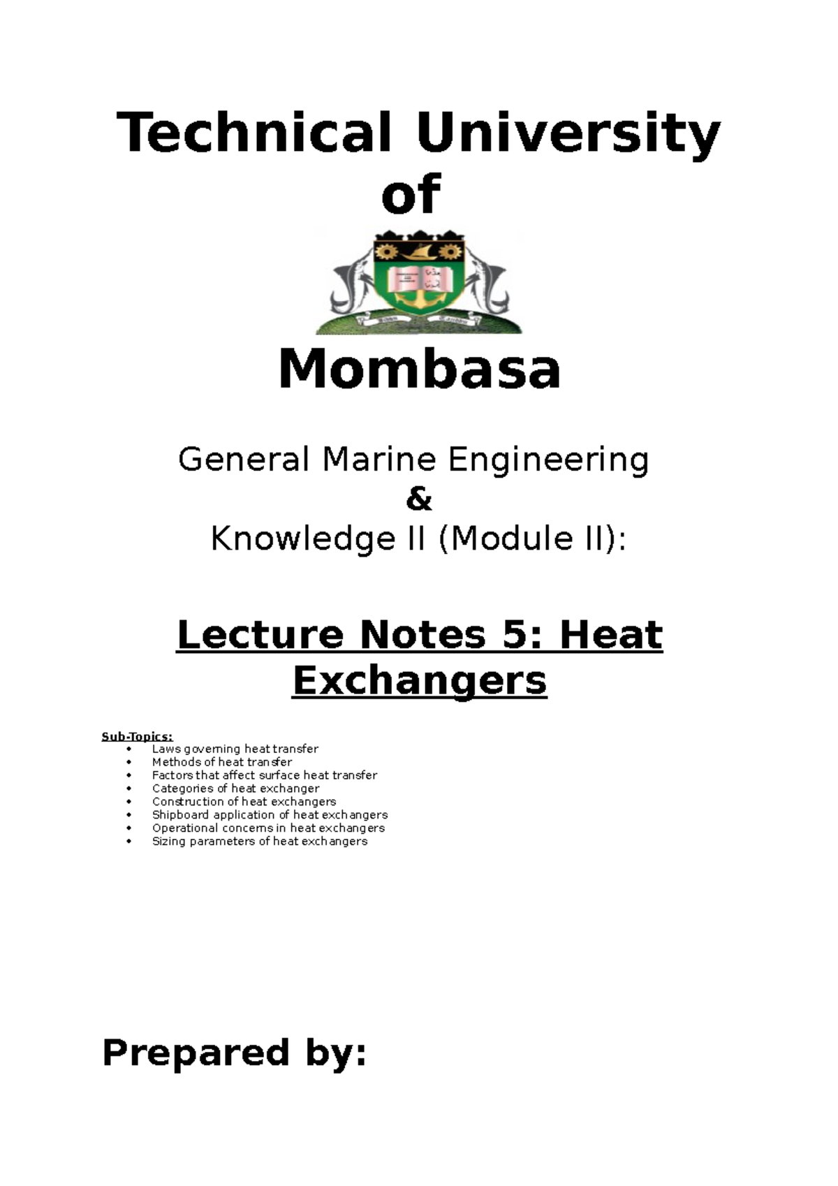 DME 20 General Marine Engineering Knowledge II Lecture Notes 5 Heat ...