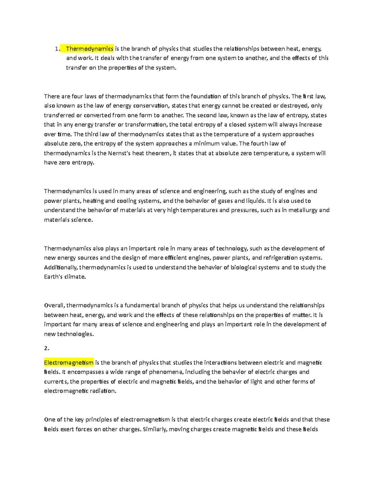 4 Different Branches of Physics - Thermodynamics is the branch of ...