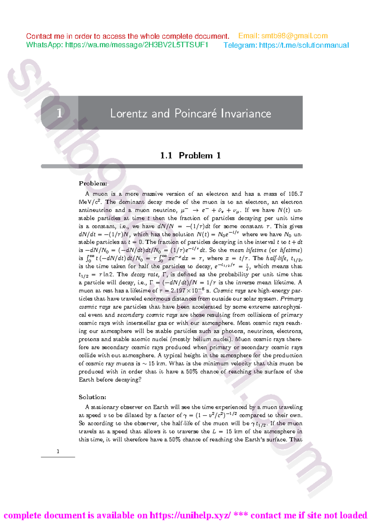 Solution Manual for Introduction to Quantum Field Theory, Classical Mechanics to Gauge Field ...