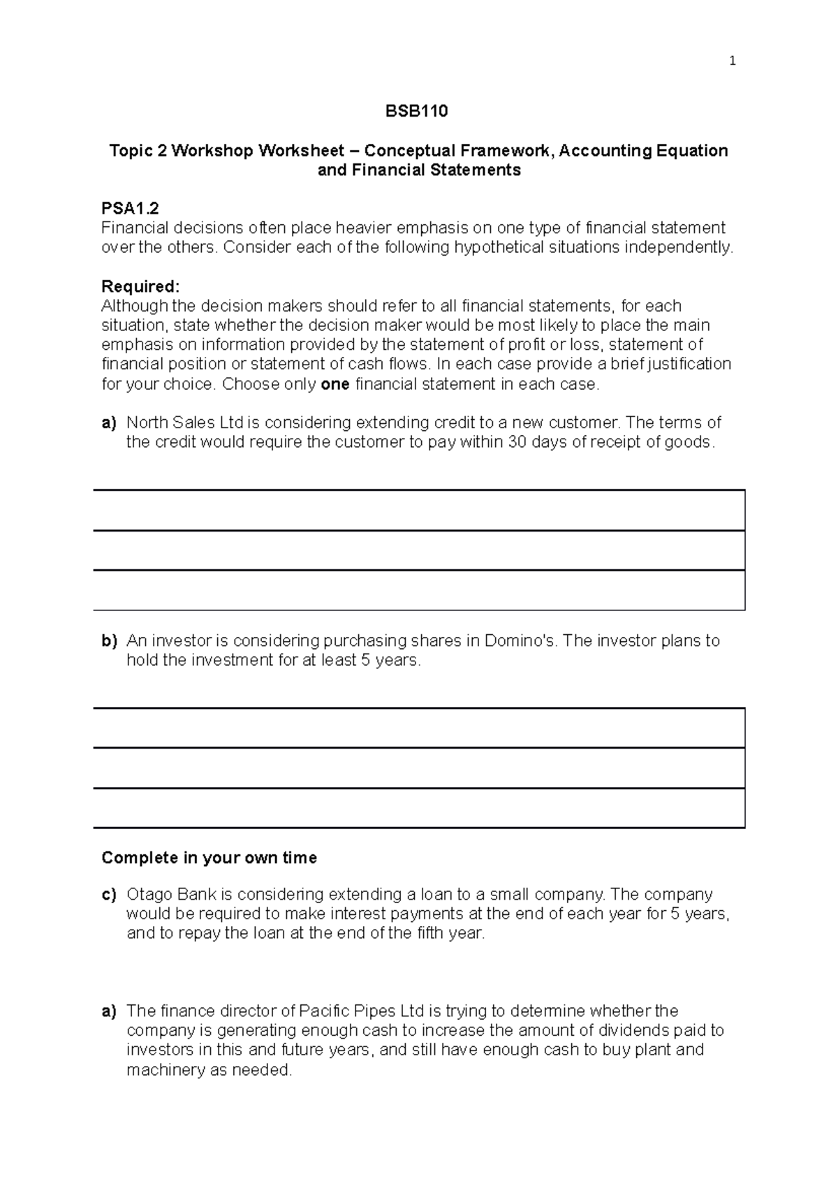 Topic 2 - Workshop Worksheet - 2783 - UWS - Studocu