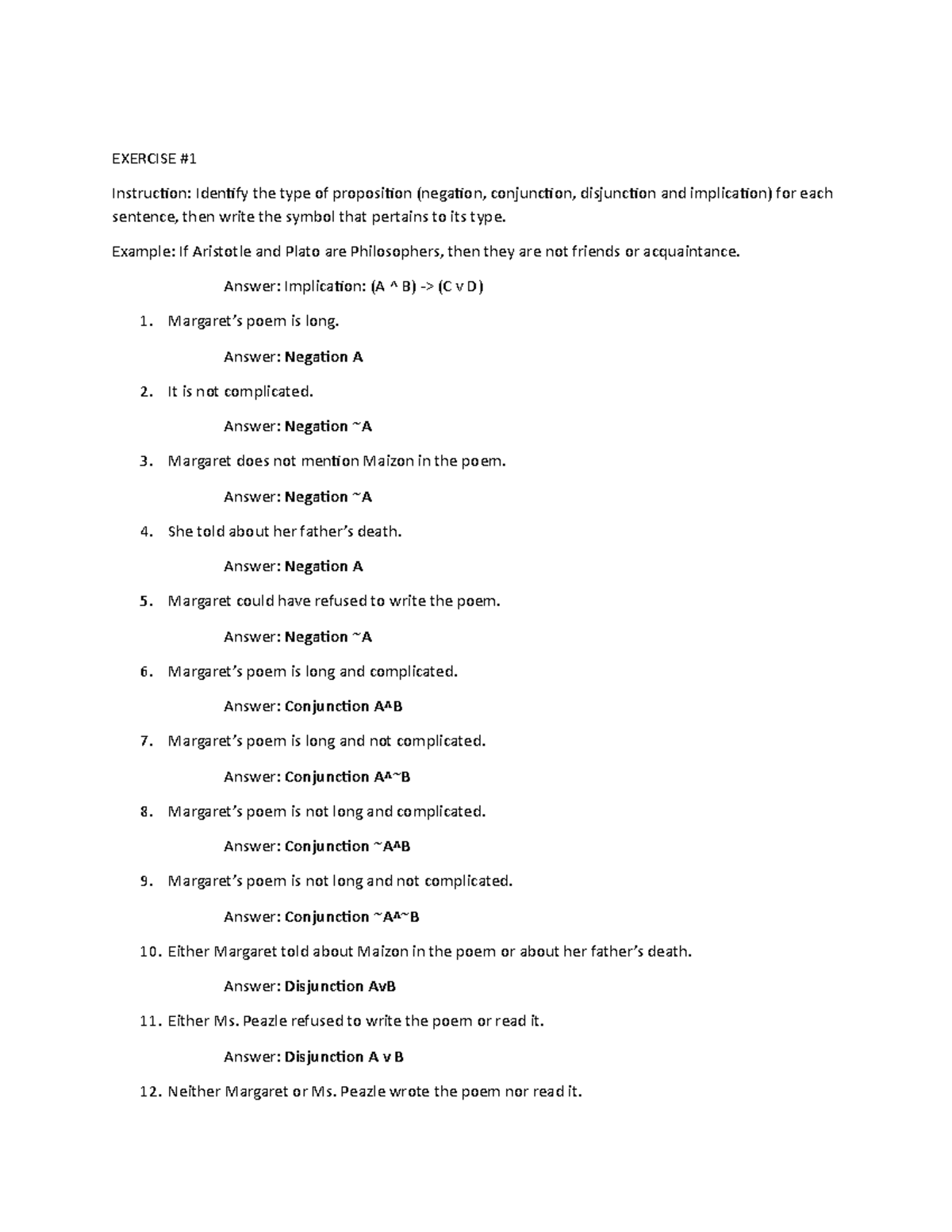 Exer1 - DISCRETE MATHEMATICS - EXERCISE Instruction: Identify the type ...