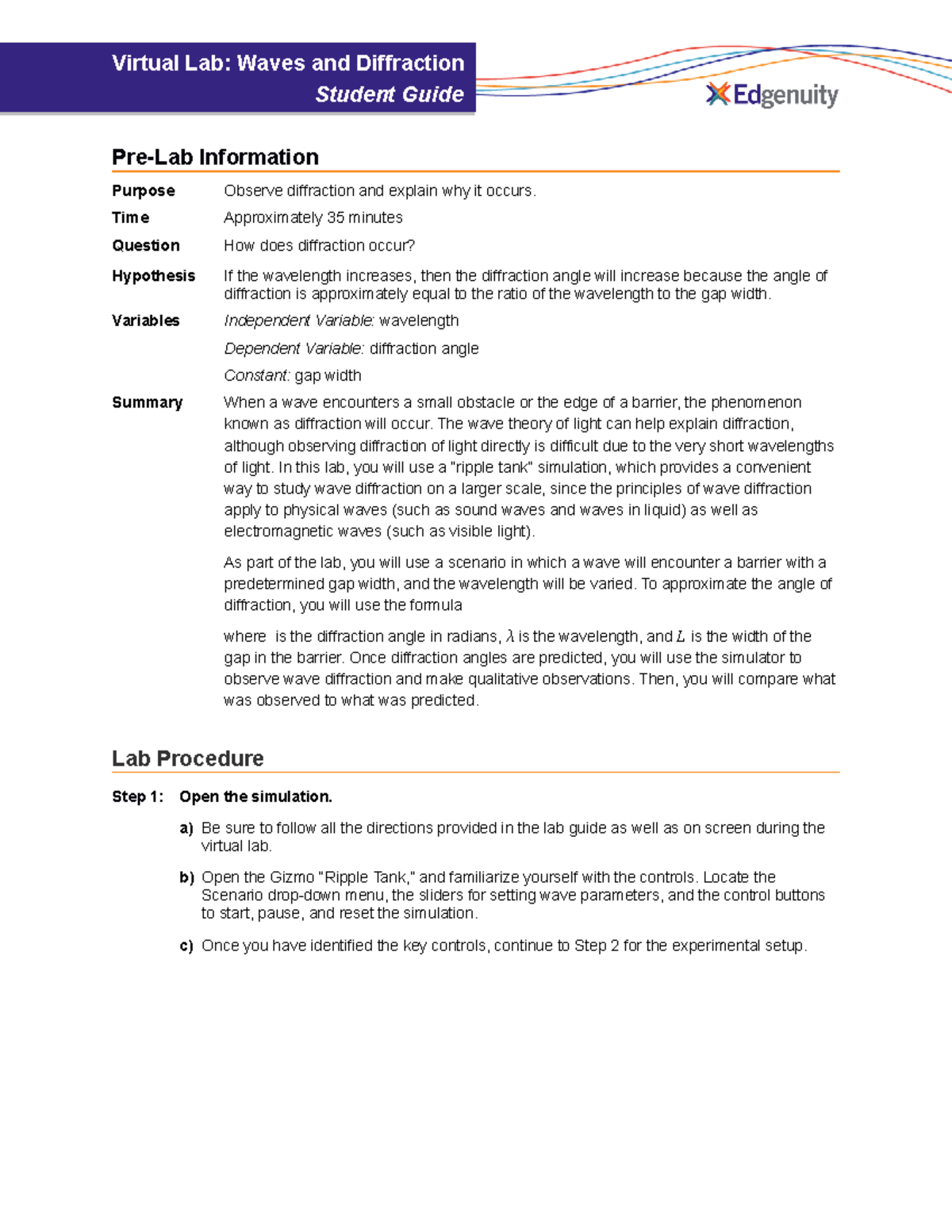 Virtual Lab Guide - Waves and Diffraction- SG - Pre-Lab Information ...