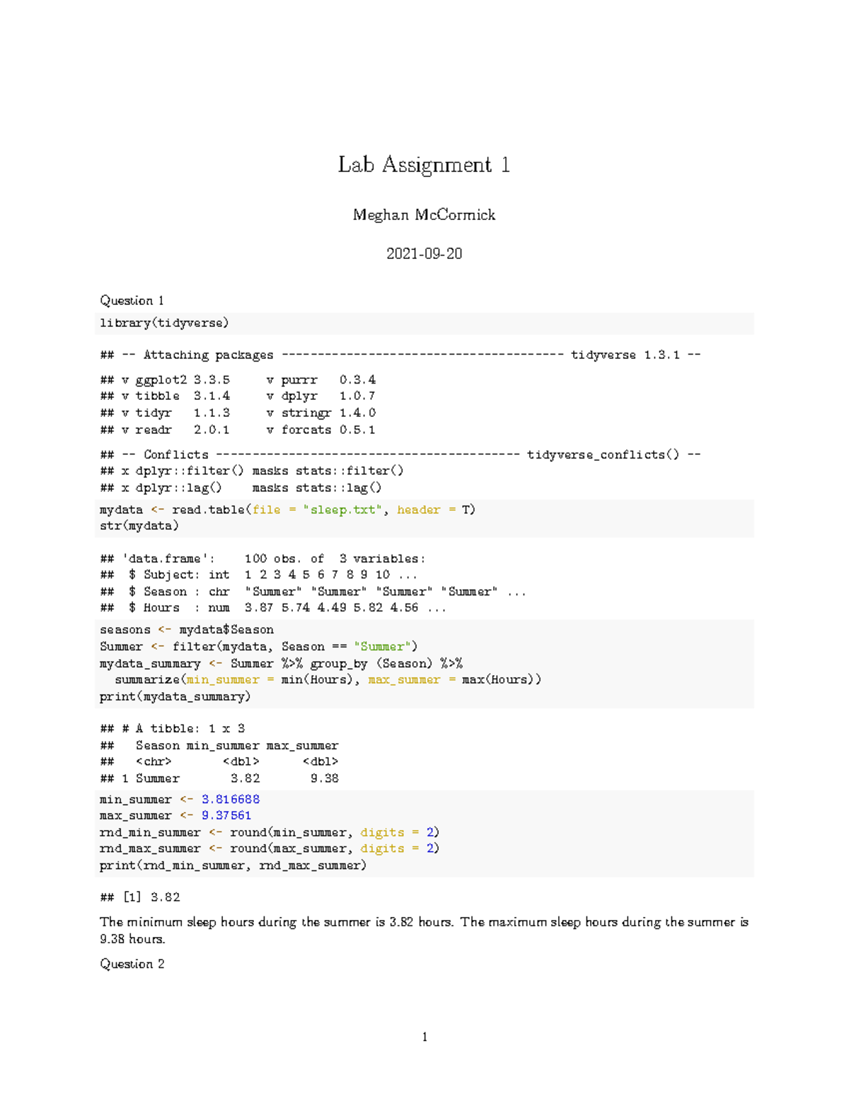 3290 Assignement 1 - Lab Assignment 1 - Lab Assignment 1 Meghan ...