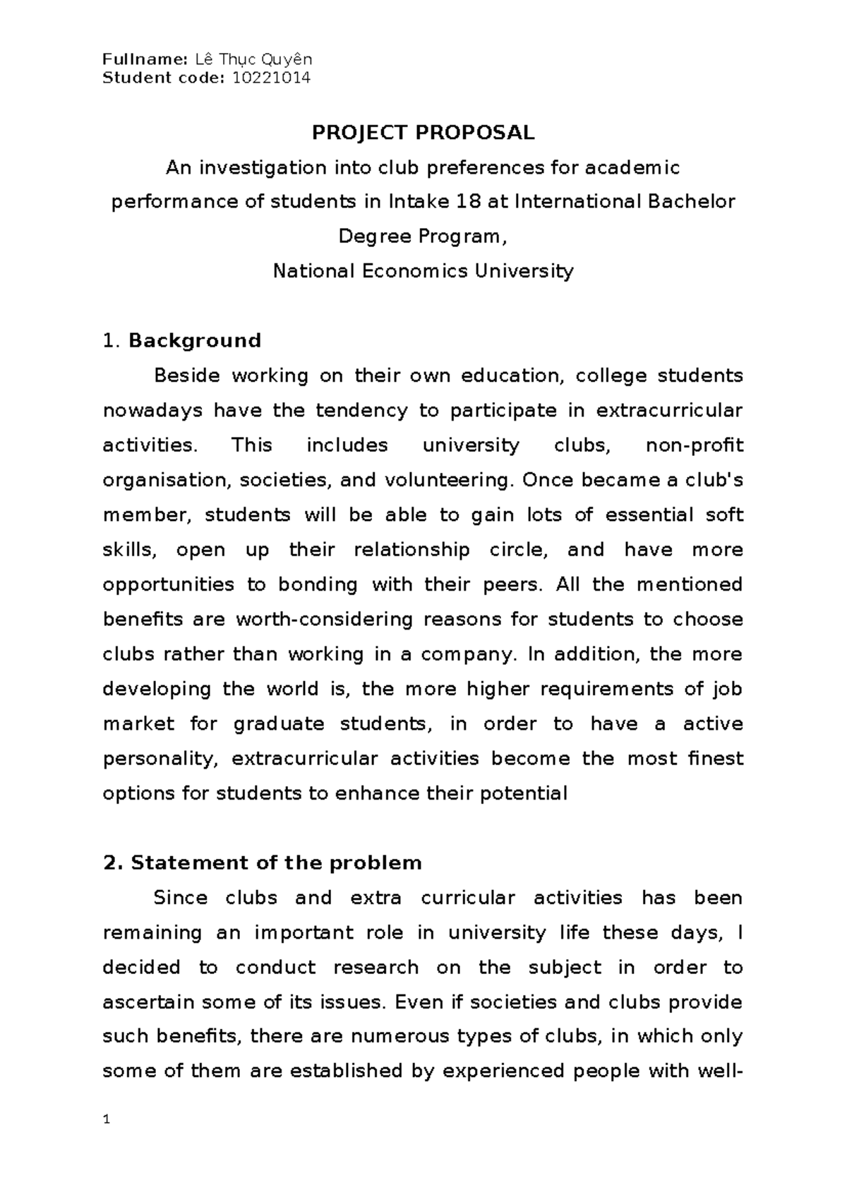 Research proposal - Student code: 10221014 PROJECT PROPOSAL An ...