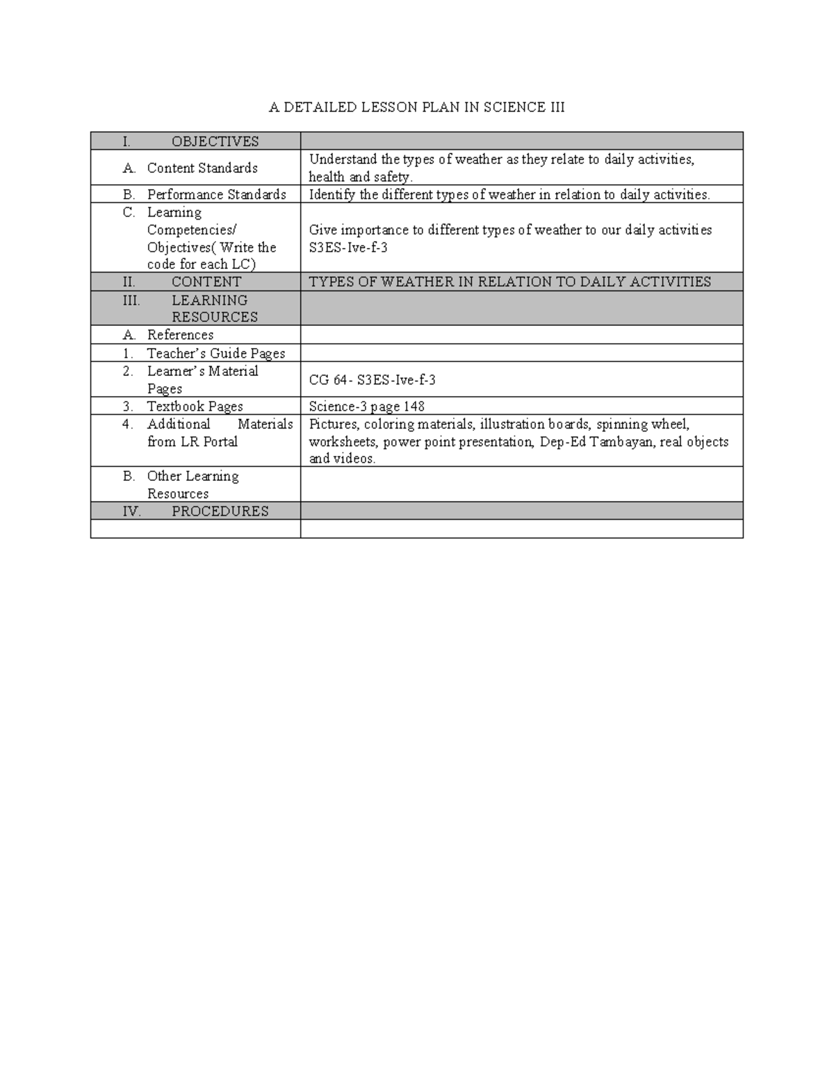 A Detailed Lesson PLAN IN Science III - A DETAILED LESSON PLAN IN ...