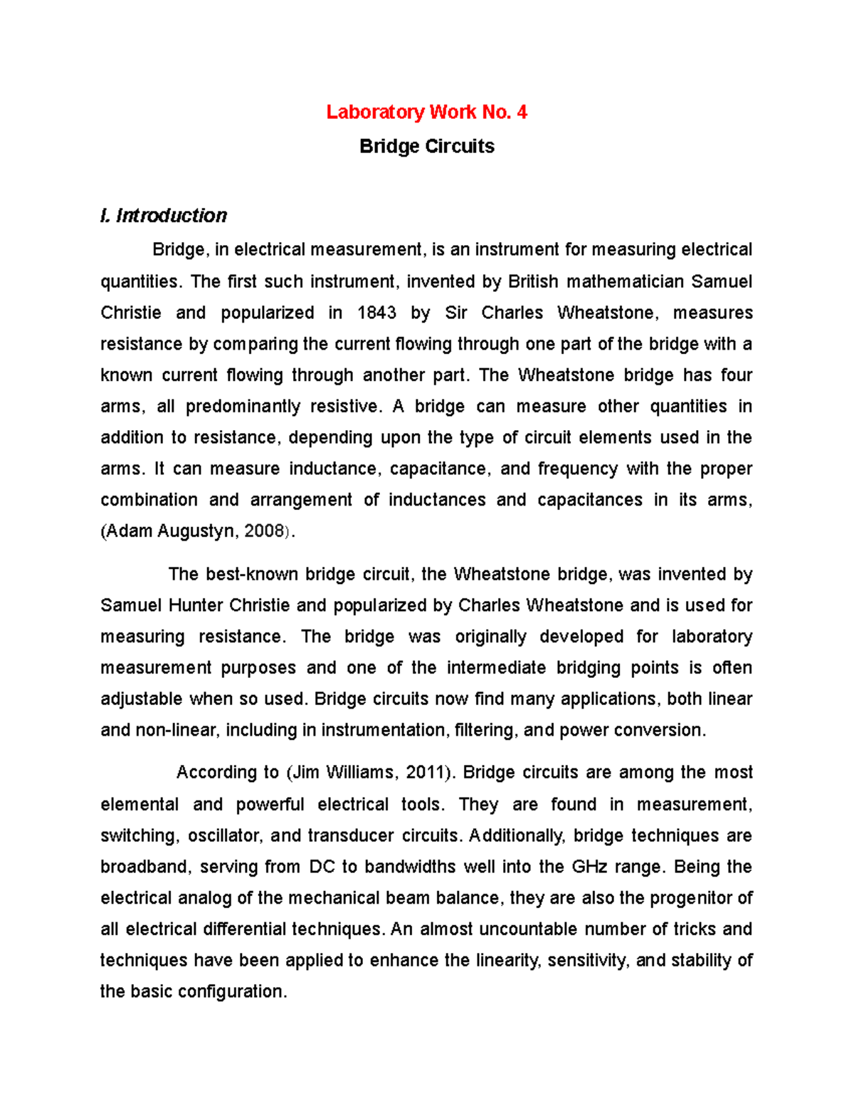 Laboratory Work No 4 - Experiment 4 - Laboratory Work No. 4 Bridge ...