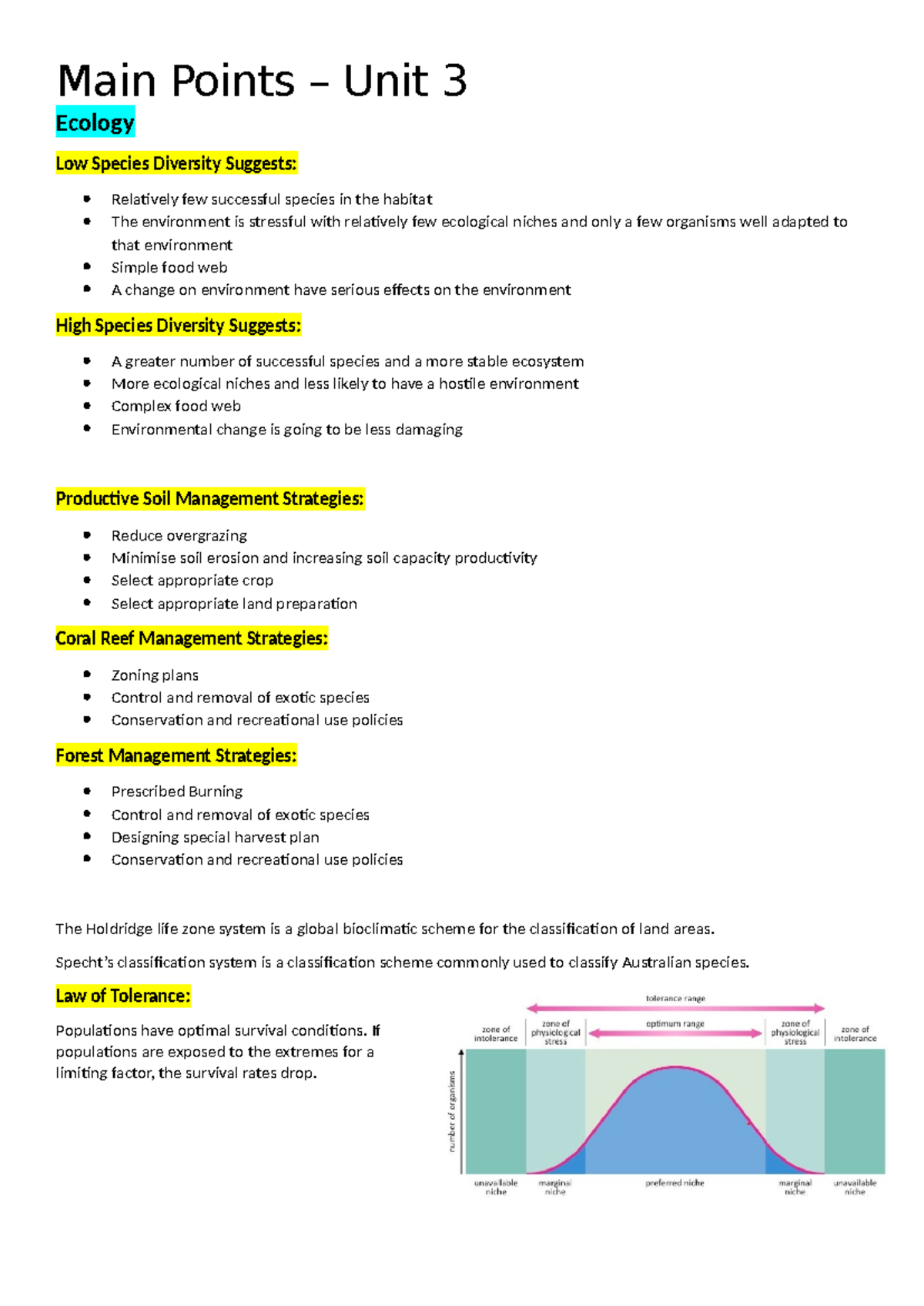Main Points Unit 3 - This is the gist of every topic my school covered ...