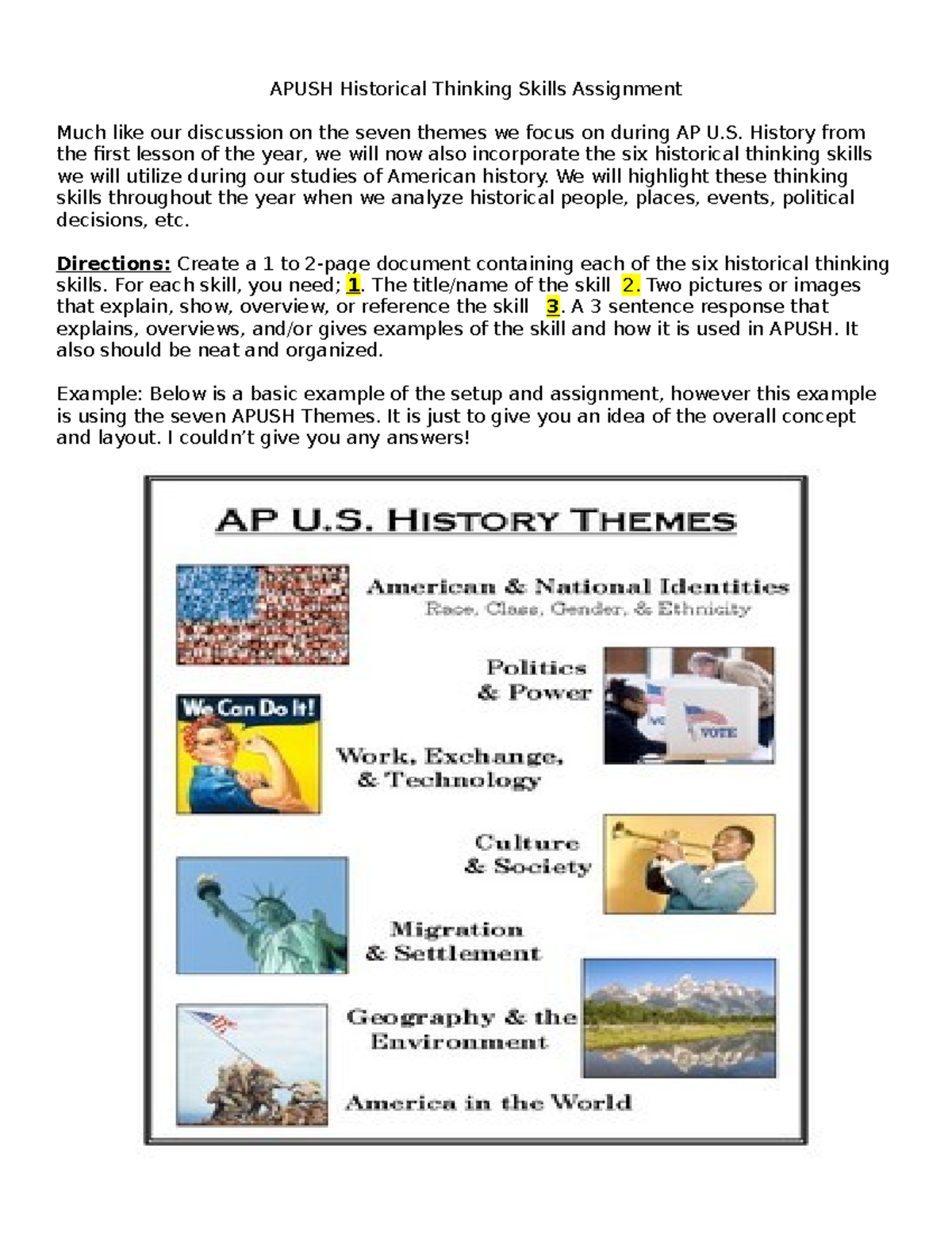 Apush Historical Thinking Skills Assignment - APUSH Historical Thinking ...