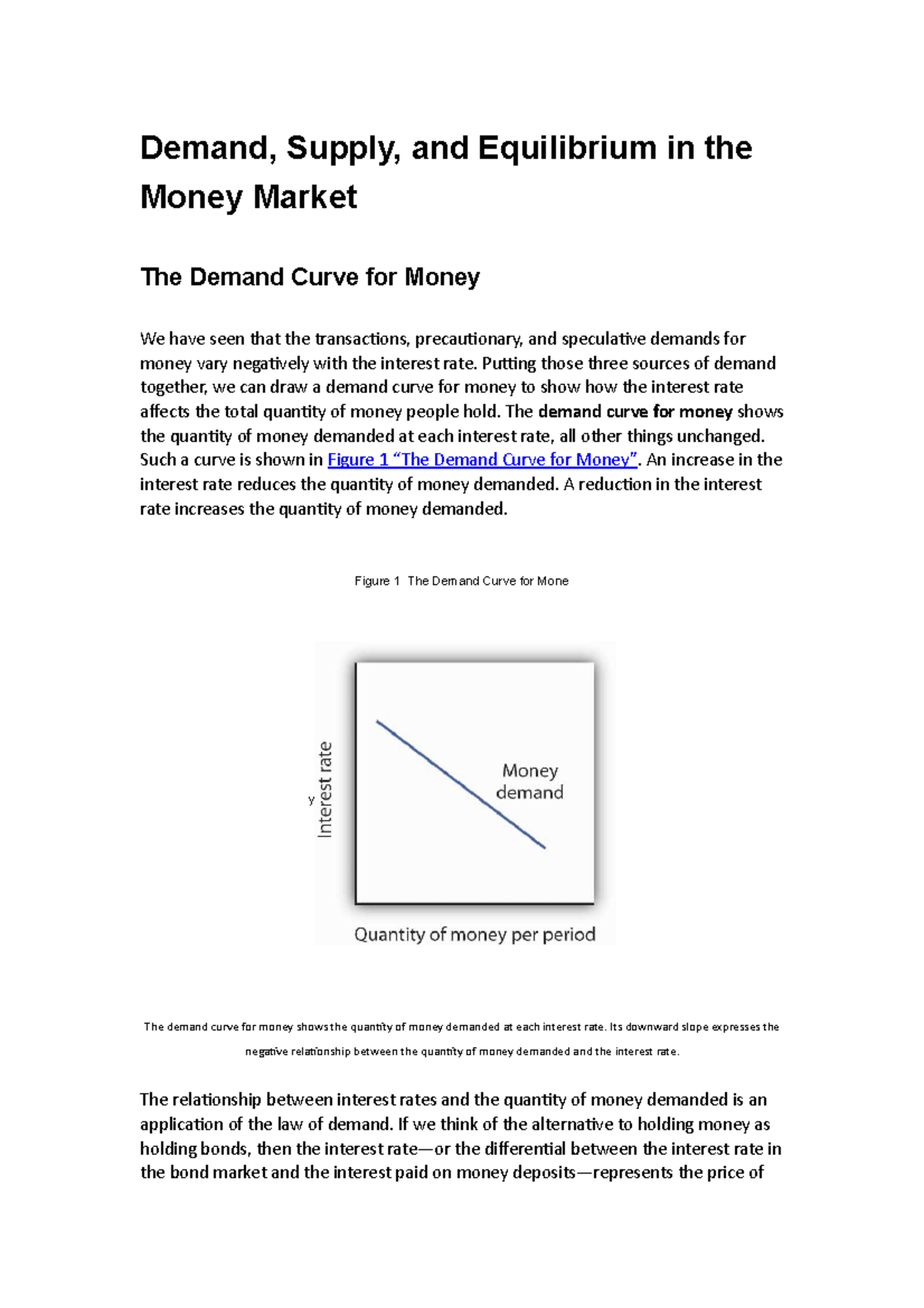 Demand, Supply, and Equilibrium in the Money Market - Demand, Supply ...