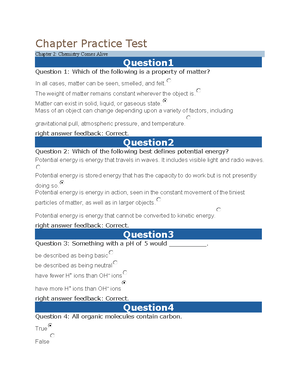 Chapter 3 quiz - Chapter Quiz Chapter 3: Cells: The Living Units ...