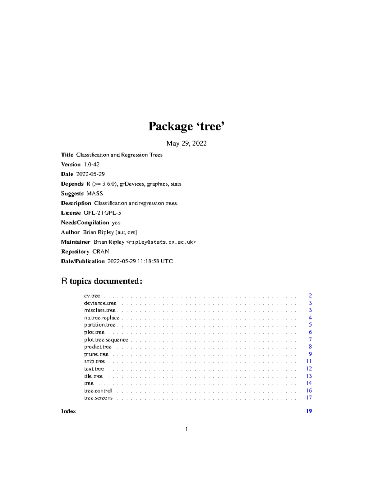 Tree - Tree Package - Package ‘tree’ May 29, 2022 TitleClassification and Regression Trees ...