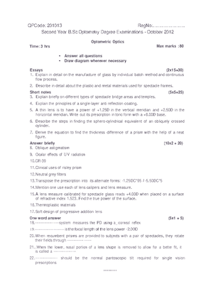 Kuhs second year bsc optometry exam question paper april 2013 clinical ...