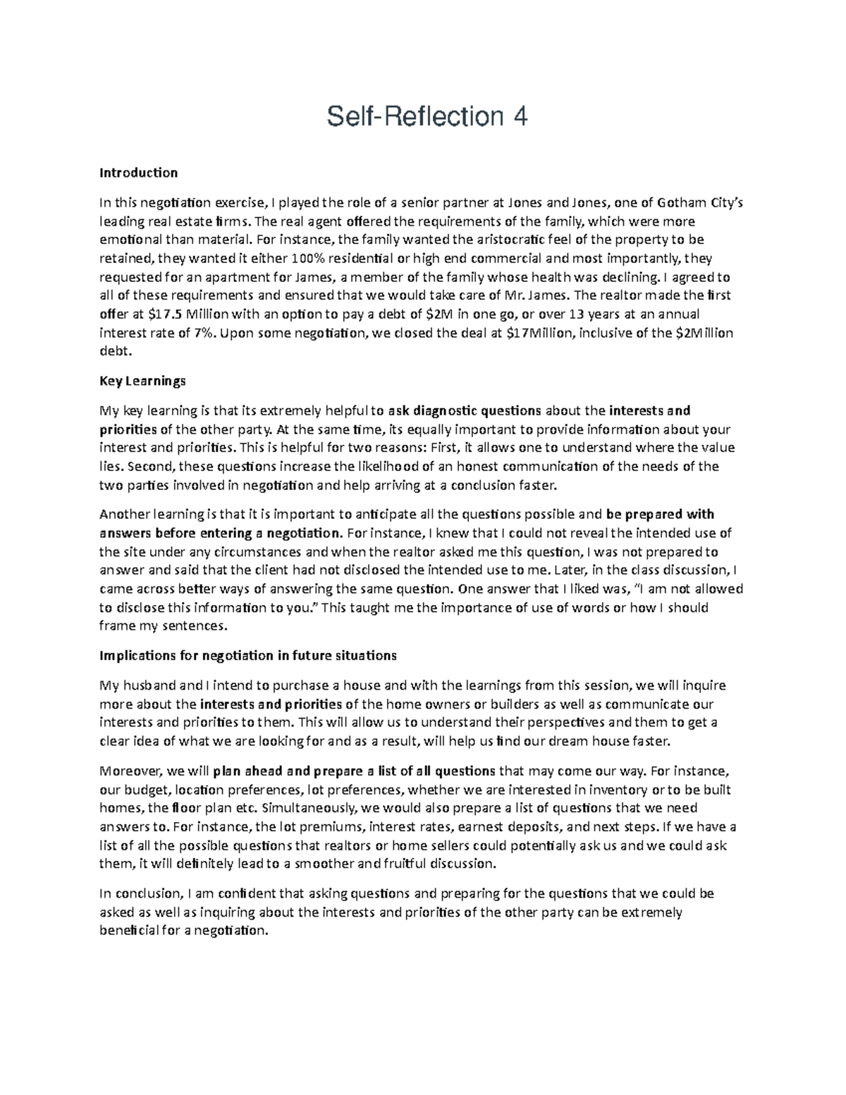 Self Reflection 4 - Grade: A- Self-Reflection 4 Introduction In this ...