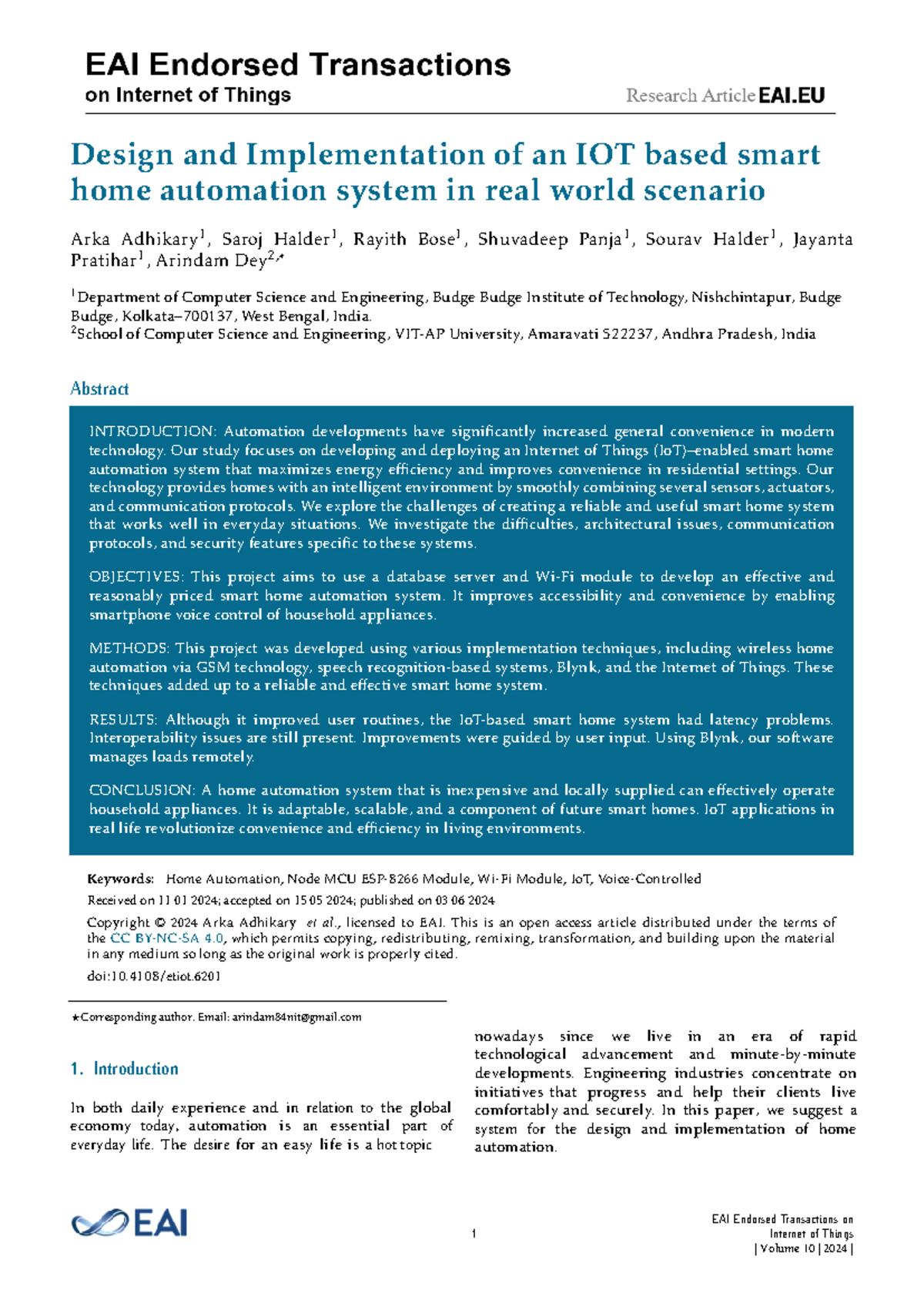 Design And Implementation Of An Iot Based Smart Home Automation System
