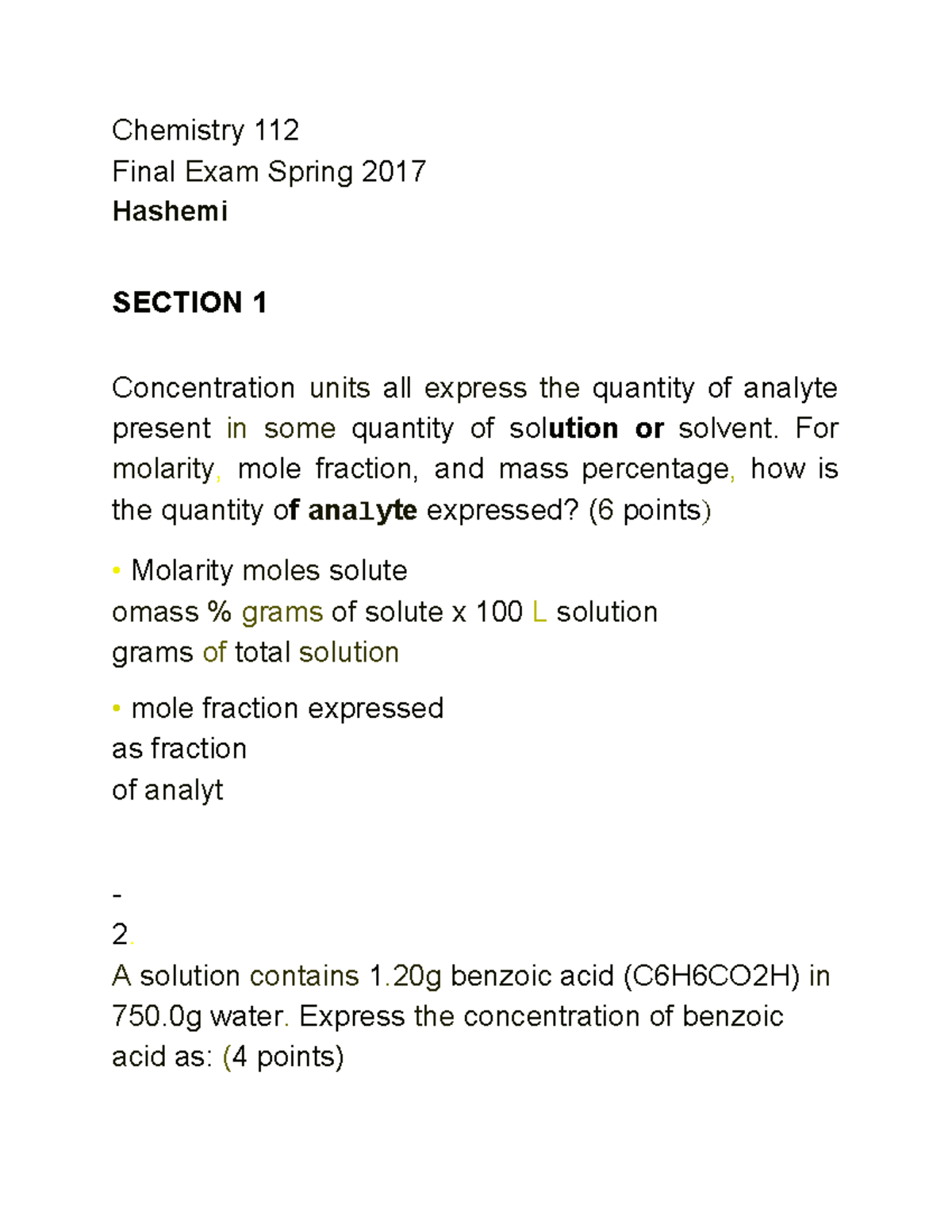 Finals EXAM Chem 112 Practice - Chemistry 112 FinalExamSpring 2017 ...