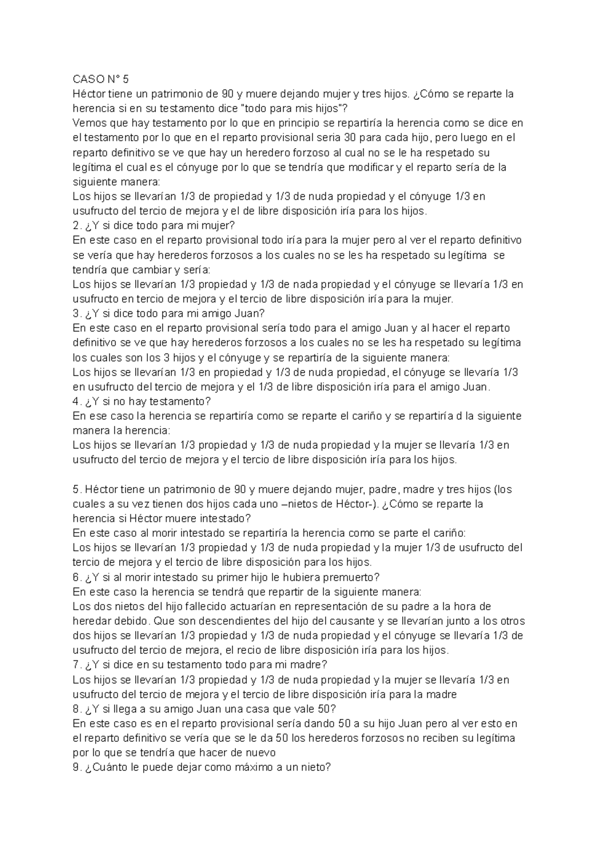 Caso n°5 Romano. - CASO N° 5 Héctor tiene un patrimonio de 90 y muere dejando mujer y tres hijos ...
