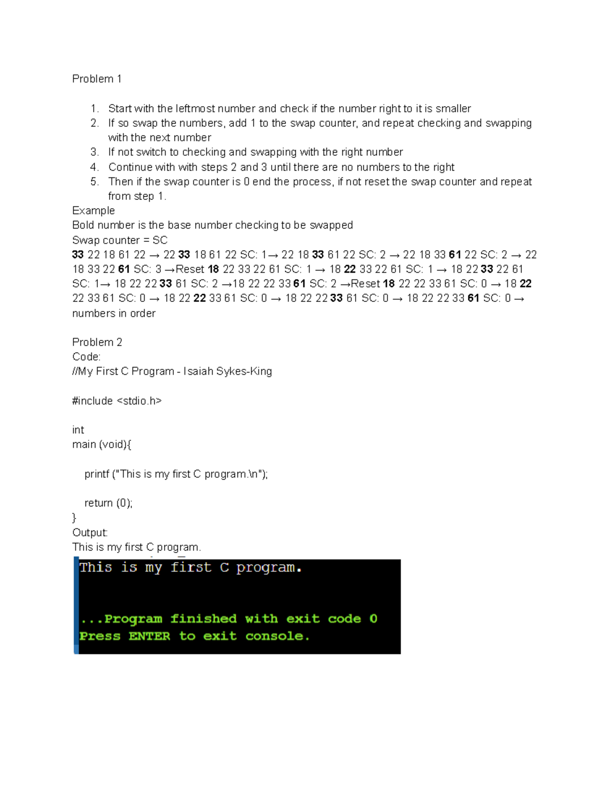 CPS 188 - LAB 1 - First lab of CPS 188 - Problem 1 1. Start with the leftmost number and check ...