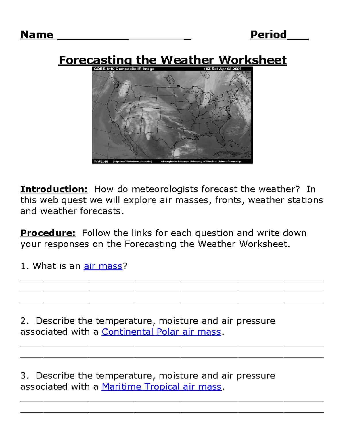 Forecasting-the-Weather-Webquest 1 - Name __________ _ Period ...