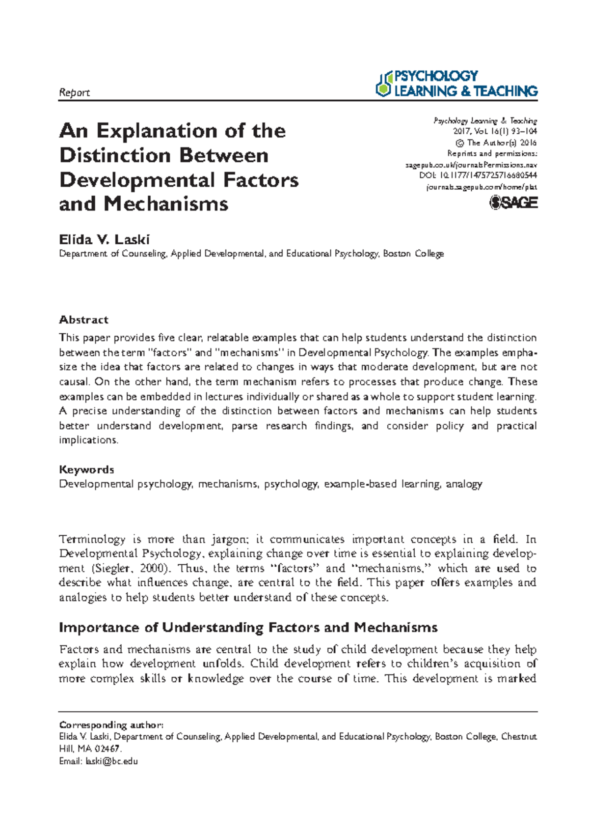 Factors & Mechanisms - Report An Explanation of the Distinction Between ...