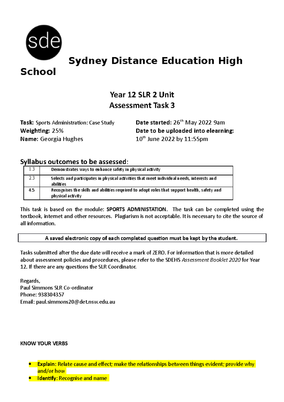 SLR TASK 3 SA - BAND 6 RESOURCE - Sydney Distance Education High School ...
