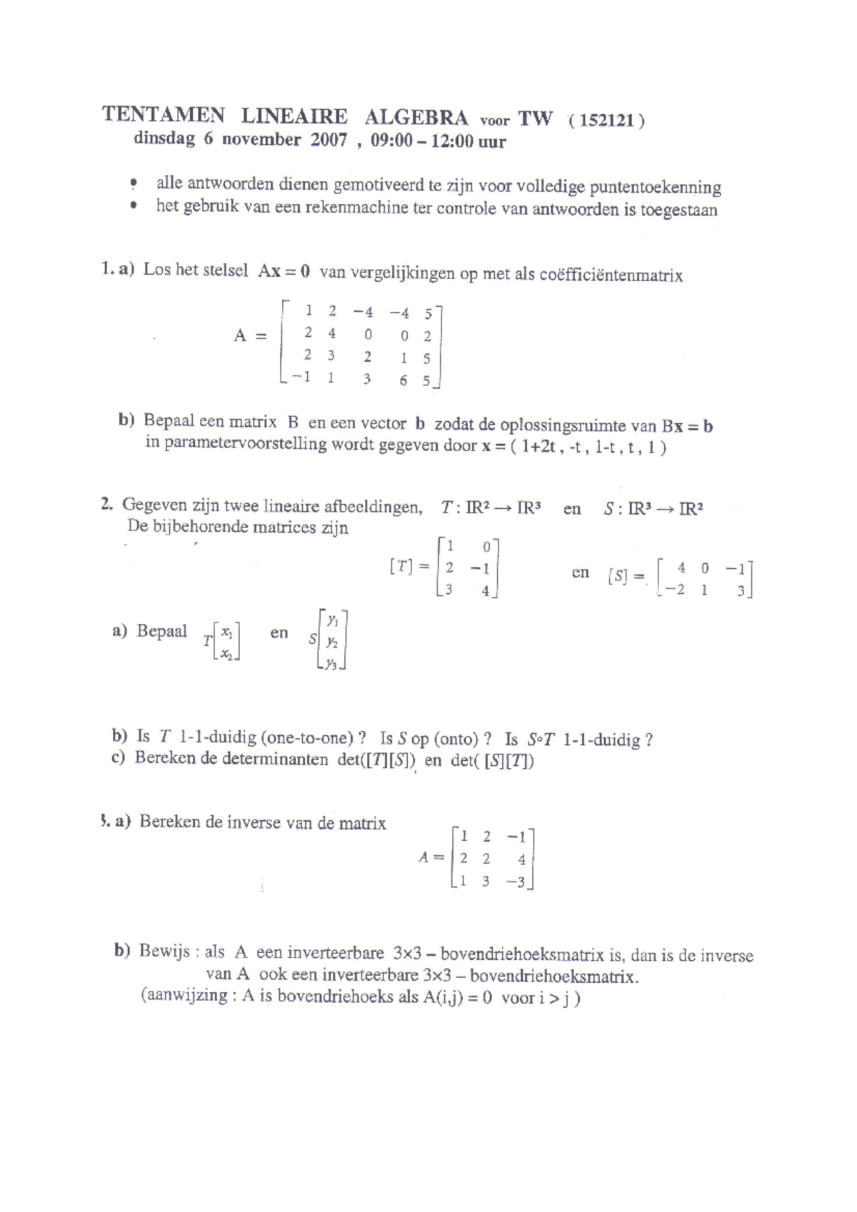 Lineaire Algebra - 2007-11-06 - Studeersnel