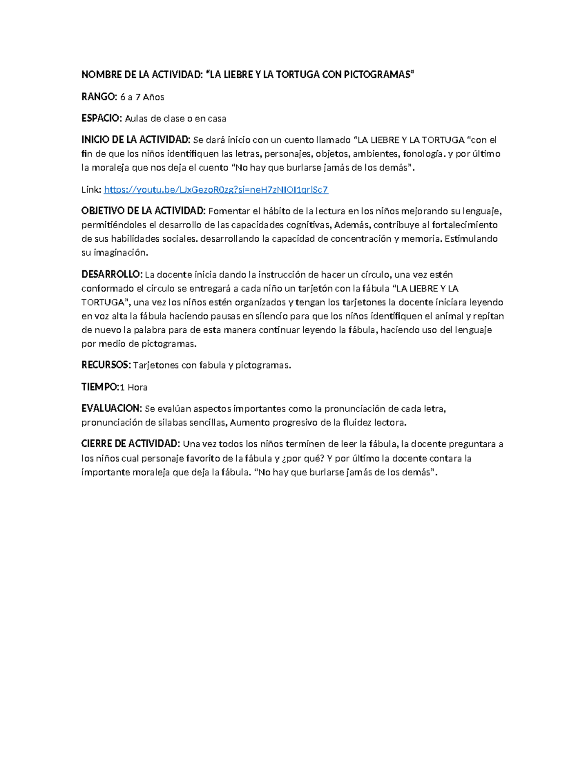 Estrategias 2 - NOMBRE DE LA ACTIVIDAD: “LA LIEBRE Y LA TORTUGA CON ...