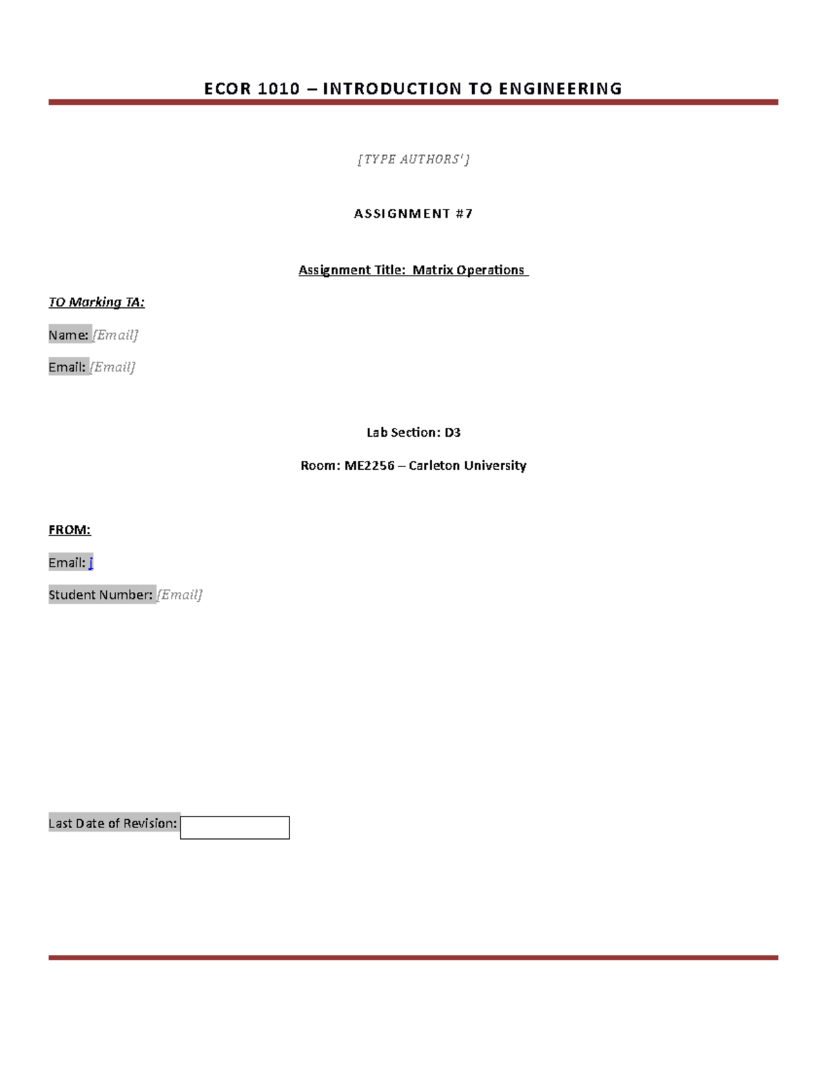 D3 101093942 L7 - Lab 7 of the 2019 winter semester - ECOR 1010 – INTRODUCTION TO ENGINEERING ...