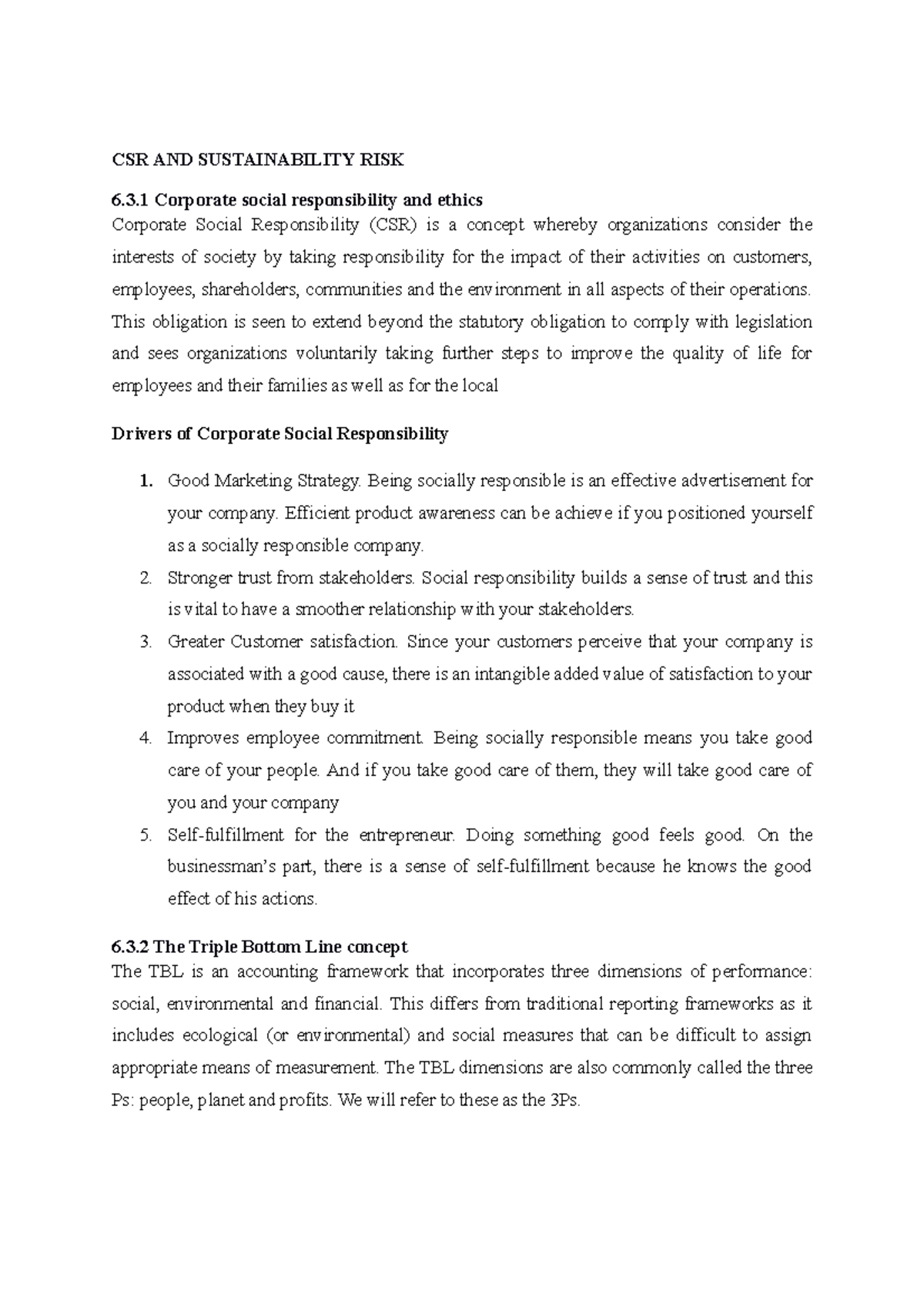 SUSTAINABLE PROCUREMENT - CSR AND SUSTAINABILITY RISK 6.3 Corporate ...