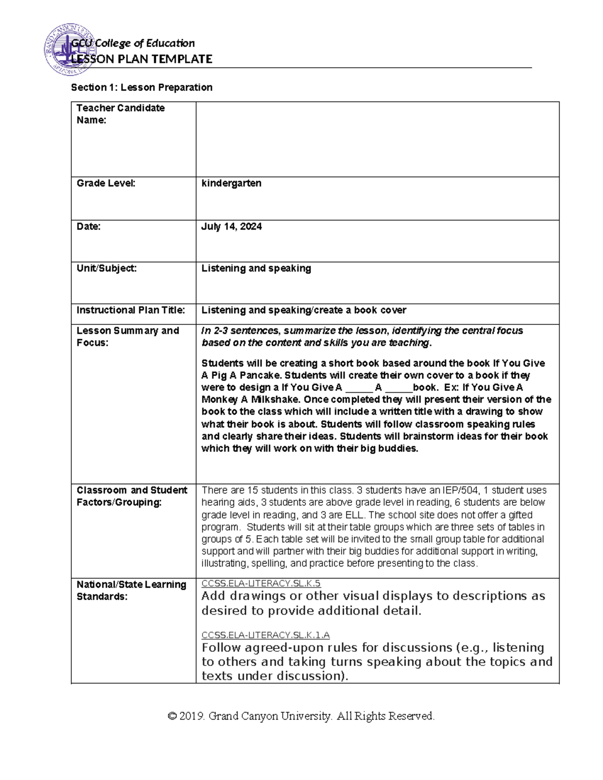 Elm 480 Listening and Speaking Lesson Plan - LESSON PLAN TEMPLATE ...
