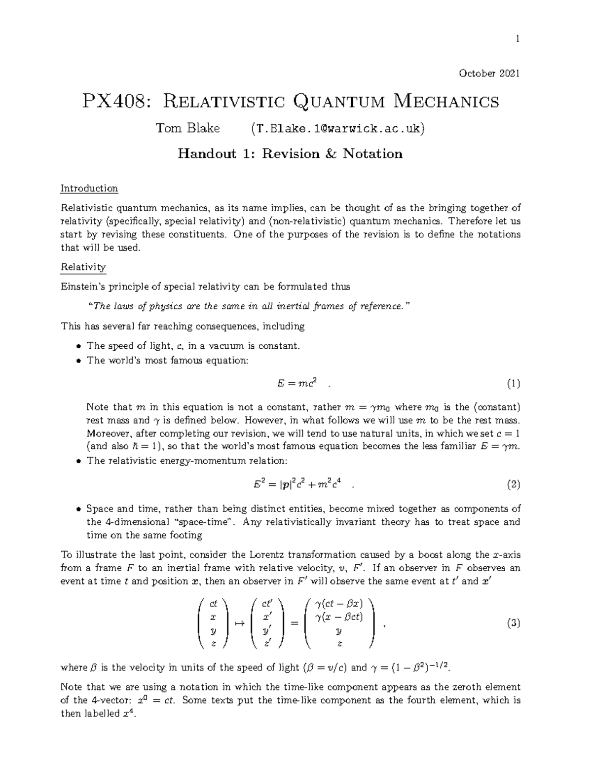 Rqm handout 1 - Module running weeks 1-5 - October 2021 PX408 ...