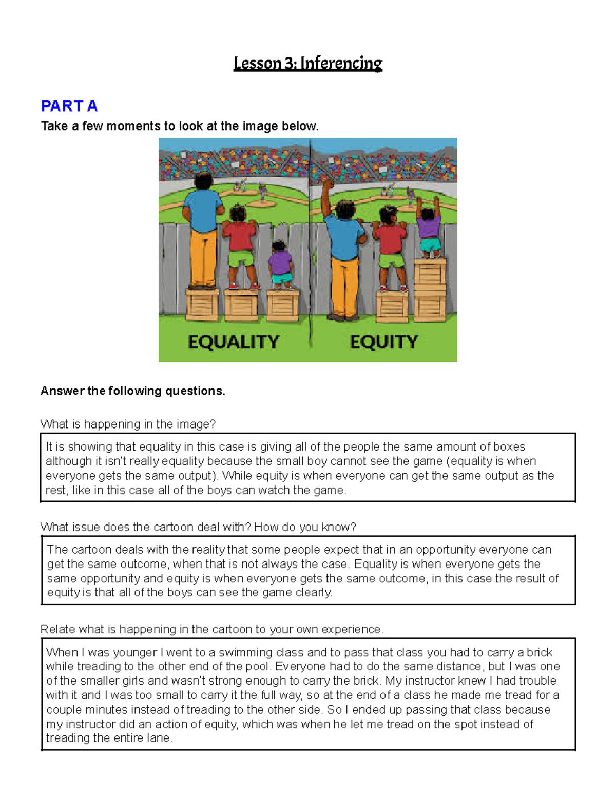 Copy of Lesson 3 Inferencing - Lesson 3: Inferencing PART A Take a few ...