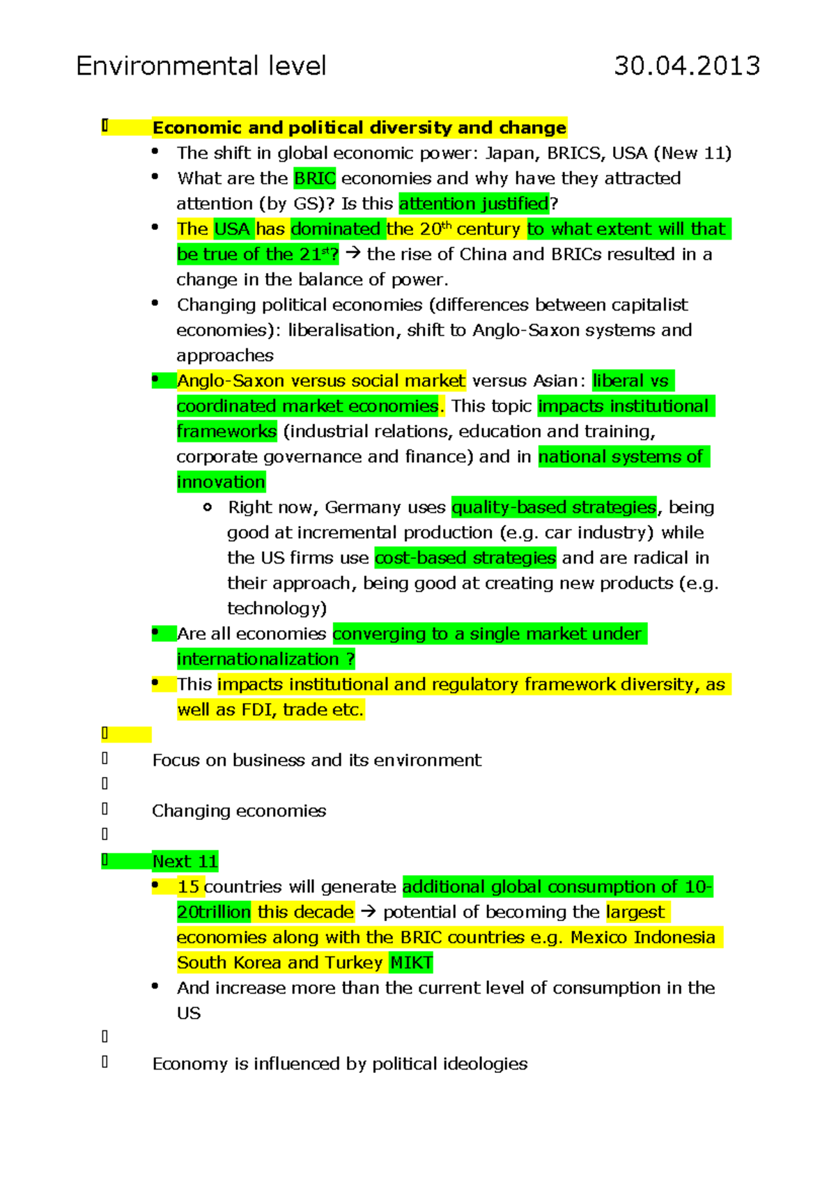 Lecture notes, lectures 1-10 - evolution revision - Environmental level ...