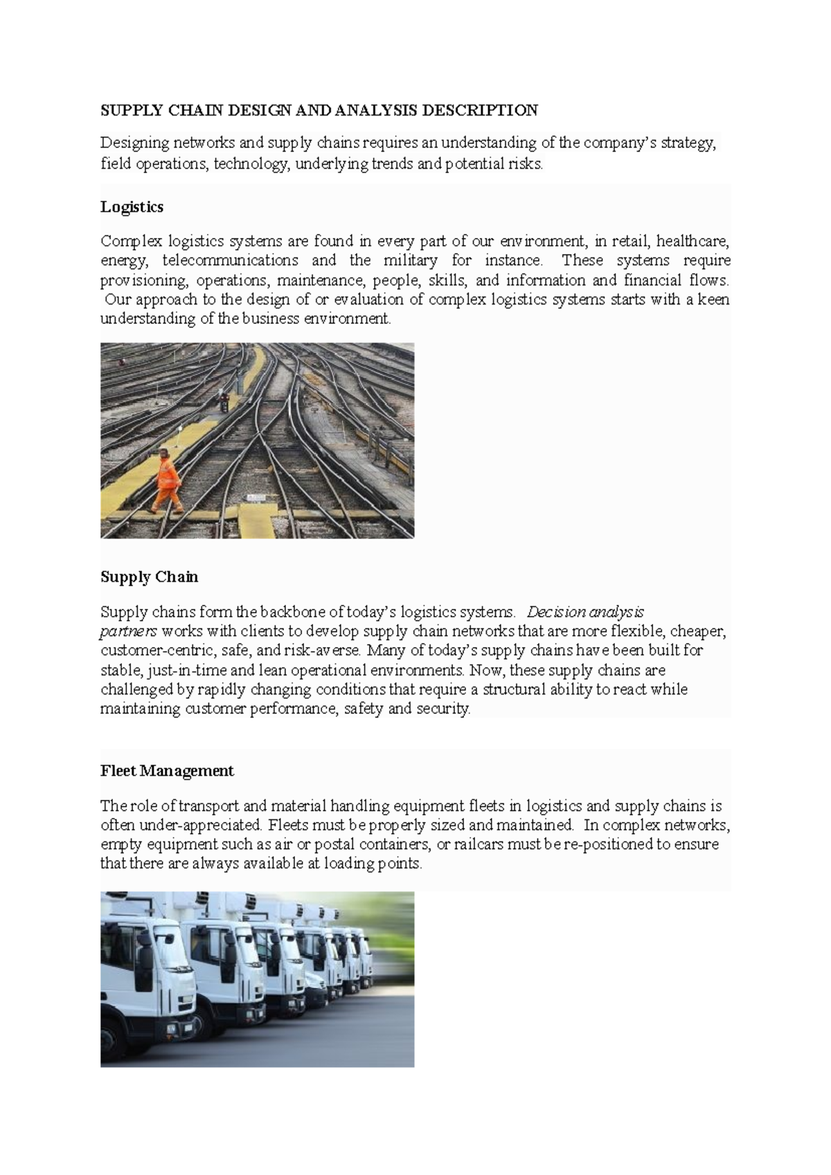 Supply Chain Design AND Analysis Description - SUPPLY CHAIN DESIGN AND ...