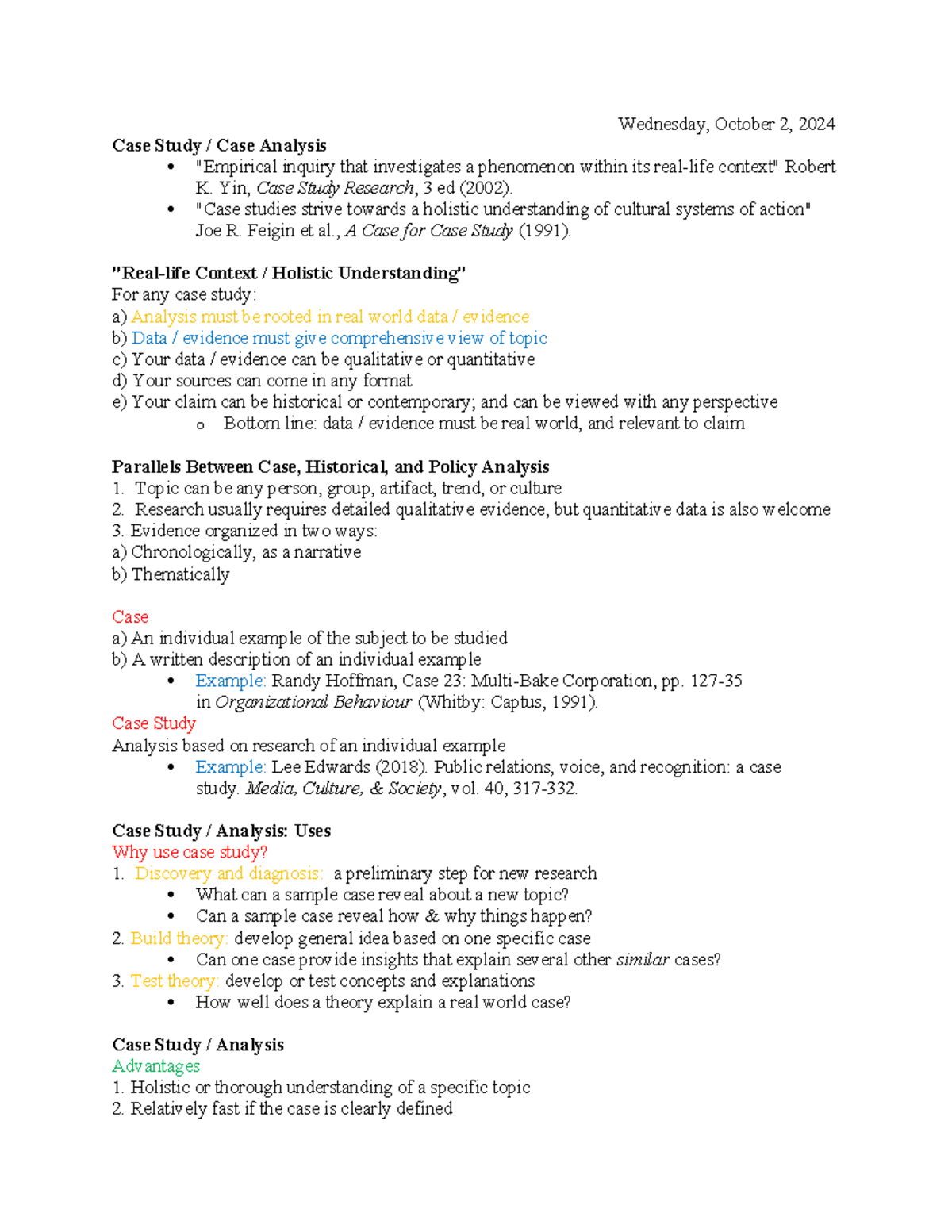 Lec #5 - Weekly lecture notes - Wednesday, October 2, 2024 Case Study ...
