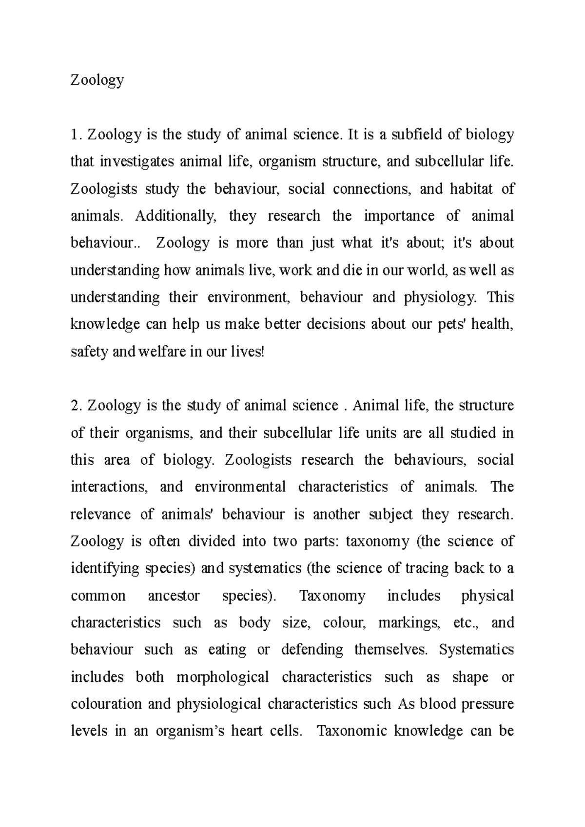 Zoology - lecture notes - Zoology Zoology is the study of animal ...